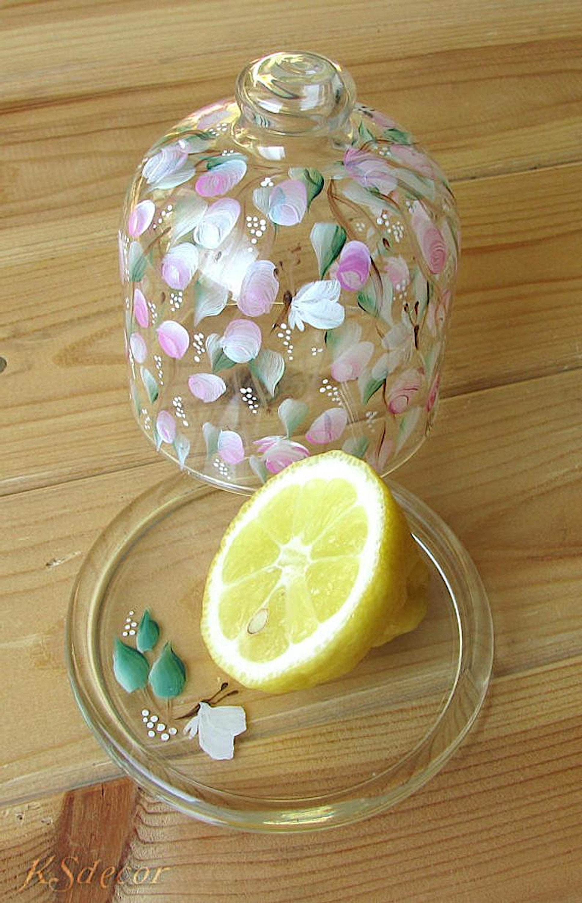 Storage Container Lemon With Glass Cover Glass Bell Dome Cloche and ...