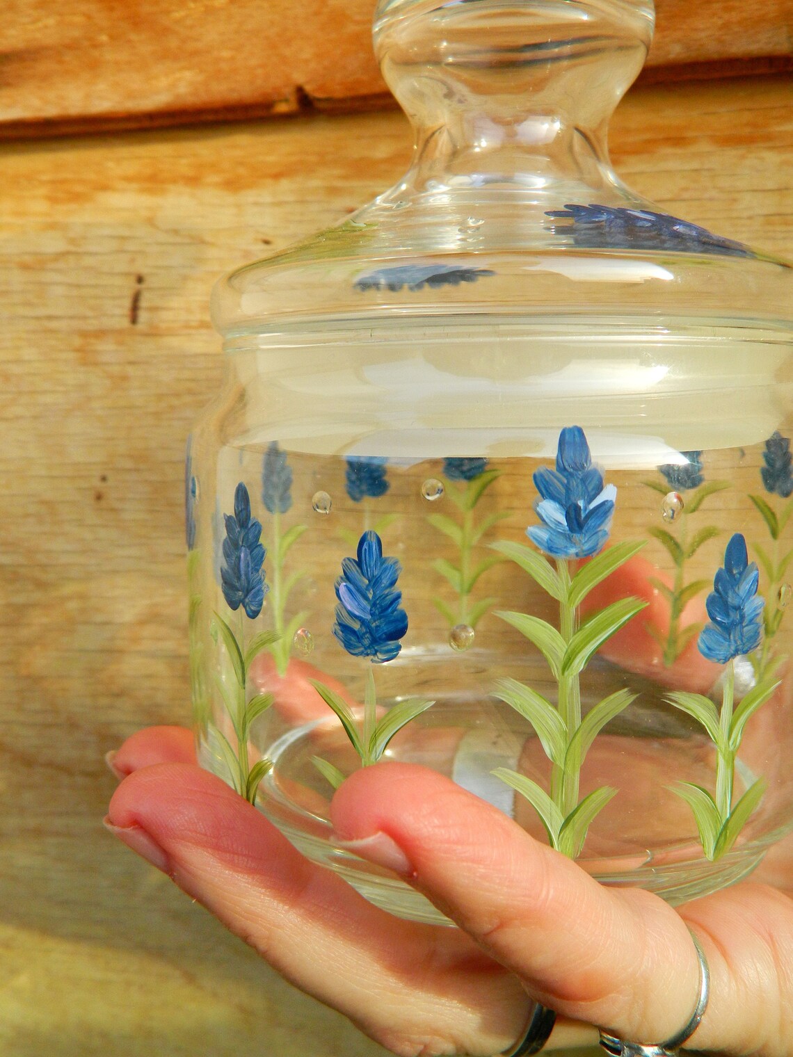 Painted Glass Cookie Jar Blue Candy Buffet Jar Hand Painted - Etsy