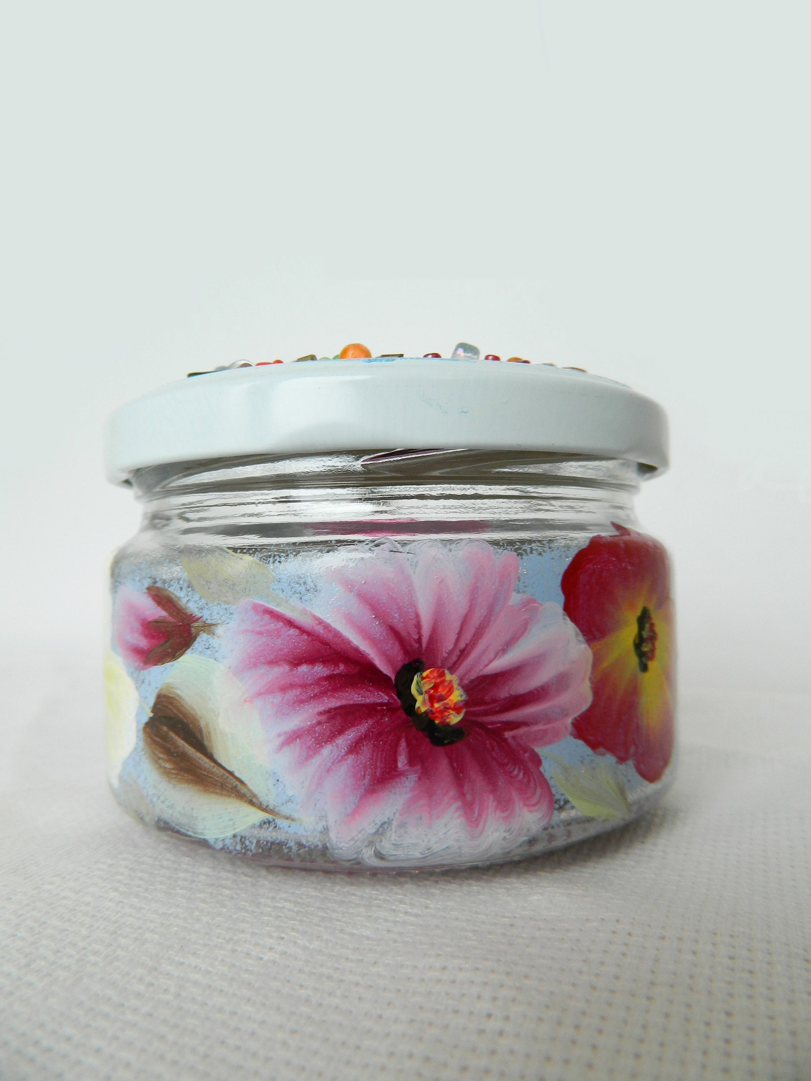 Painted Glass Jar With Decorative Lid Hand Painted Jars Small - Etsy