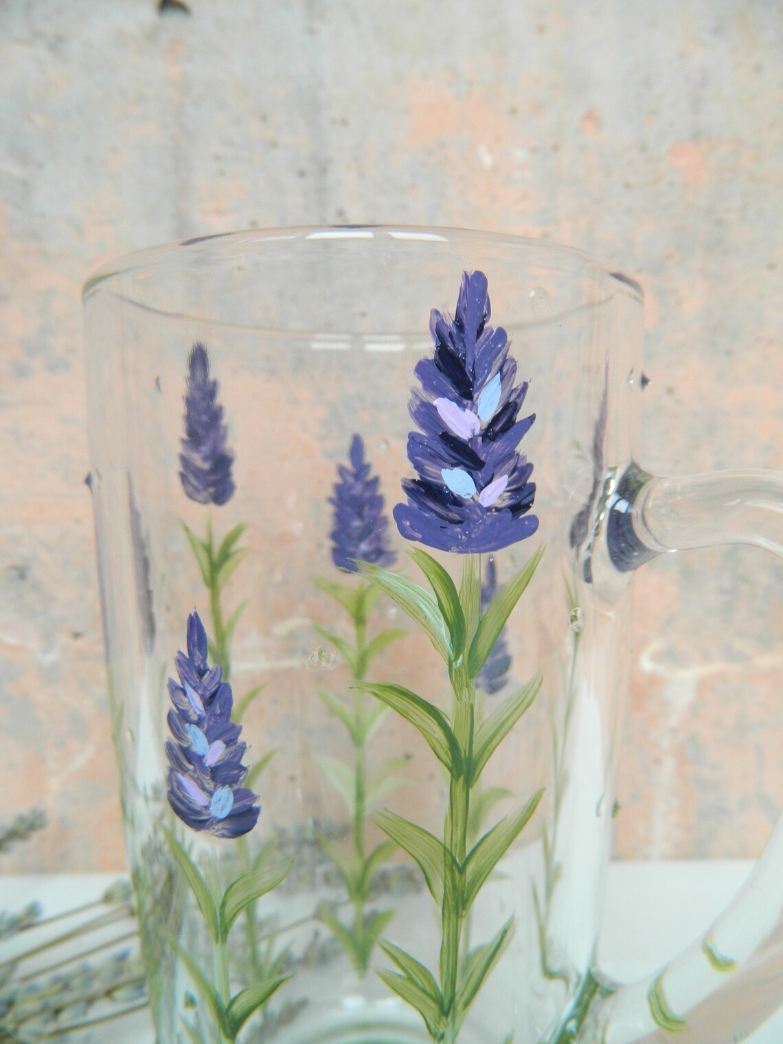Lavender mug handmade personalize Painted nature glassware | Etsy