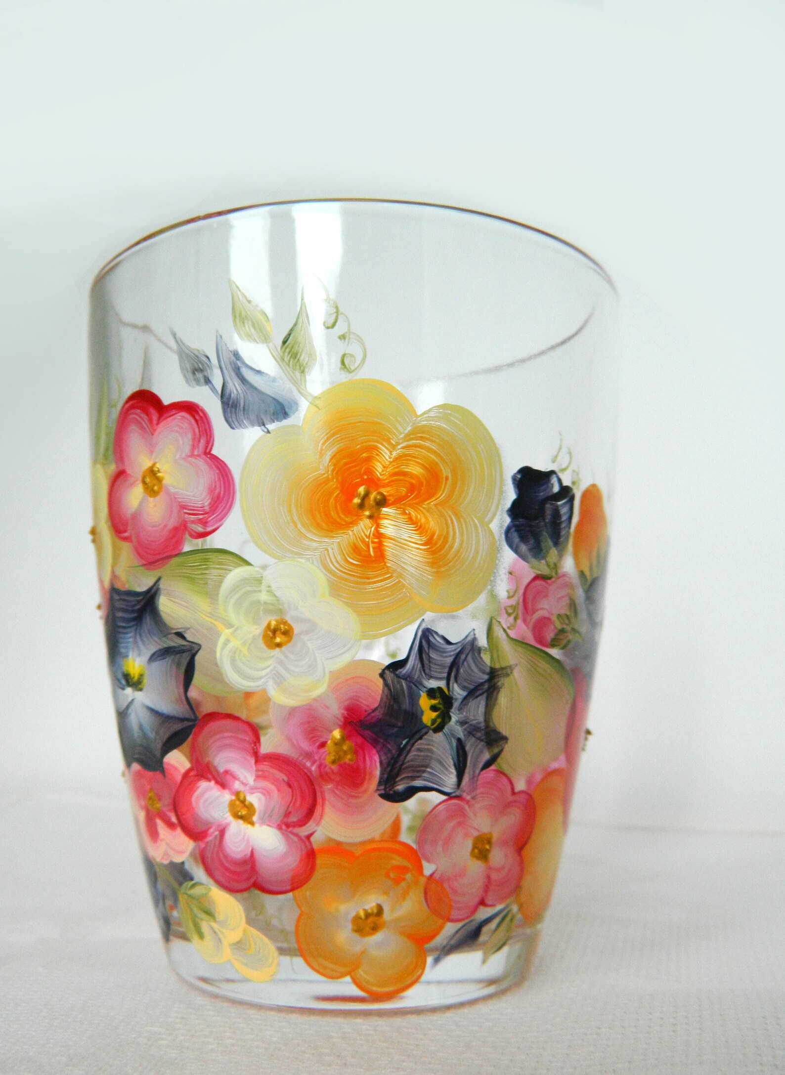 Hand Painted Floral Mug Colorful Glass Coffee Mug Glass Coffee - Etsy