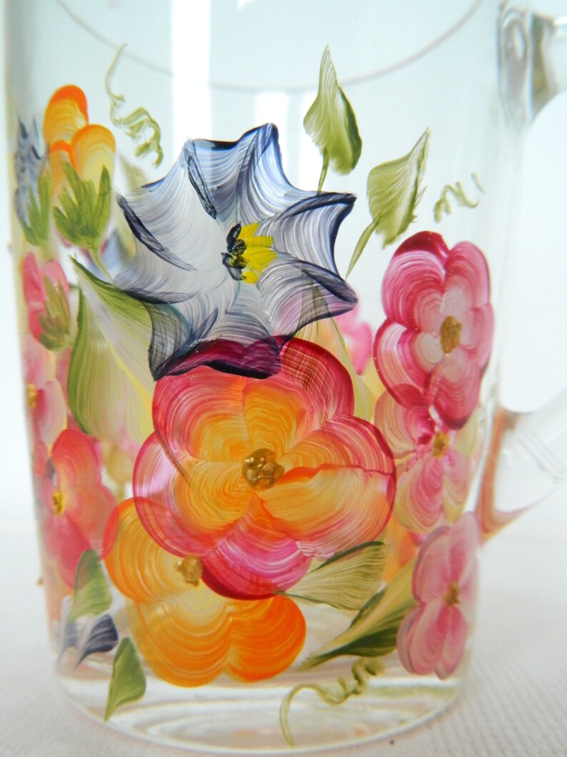 Hand Painted Floral Mug Colorful Glass Coffee Mug Glass Coffee - Etsy