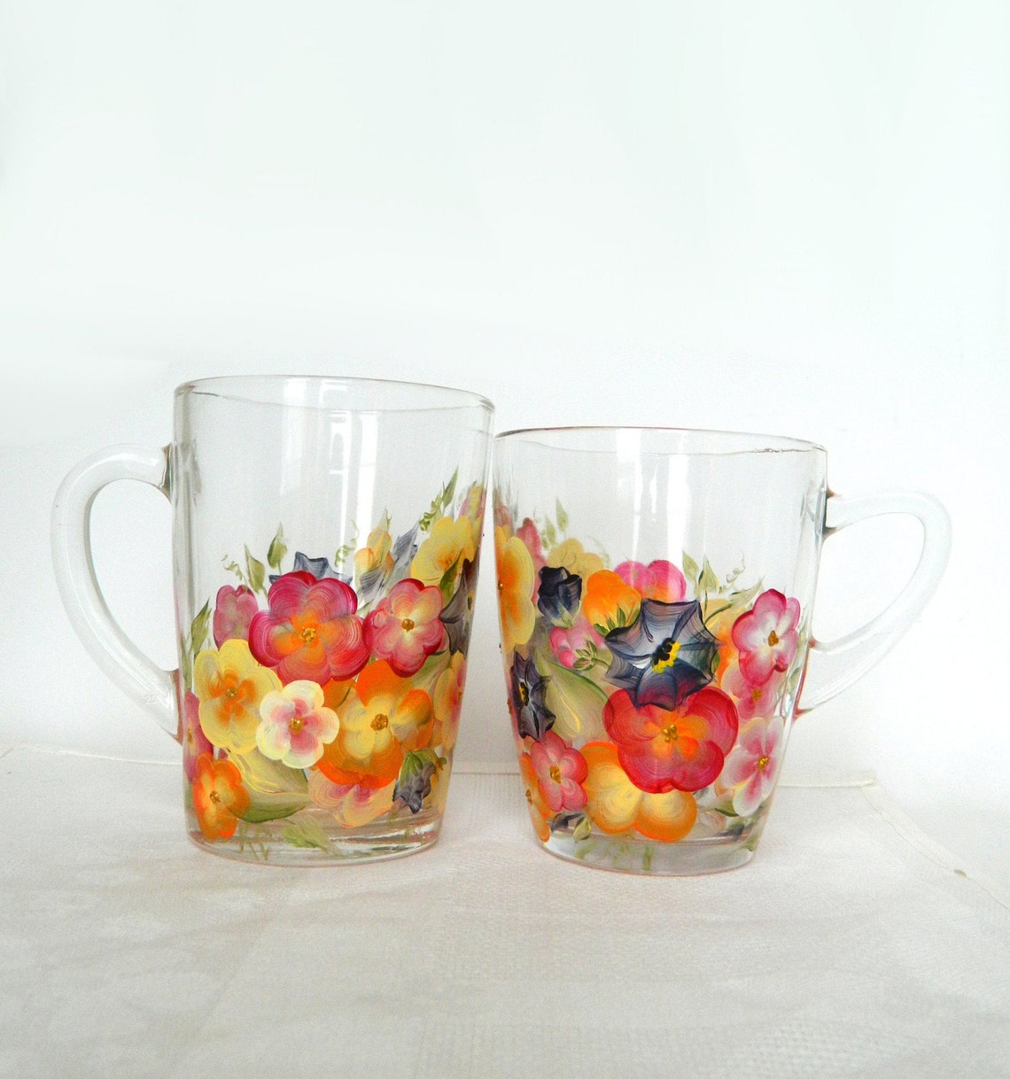 Hand Painted Floral Mug Colorful Glass Coffee Mug Glass Coffee - Etsy