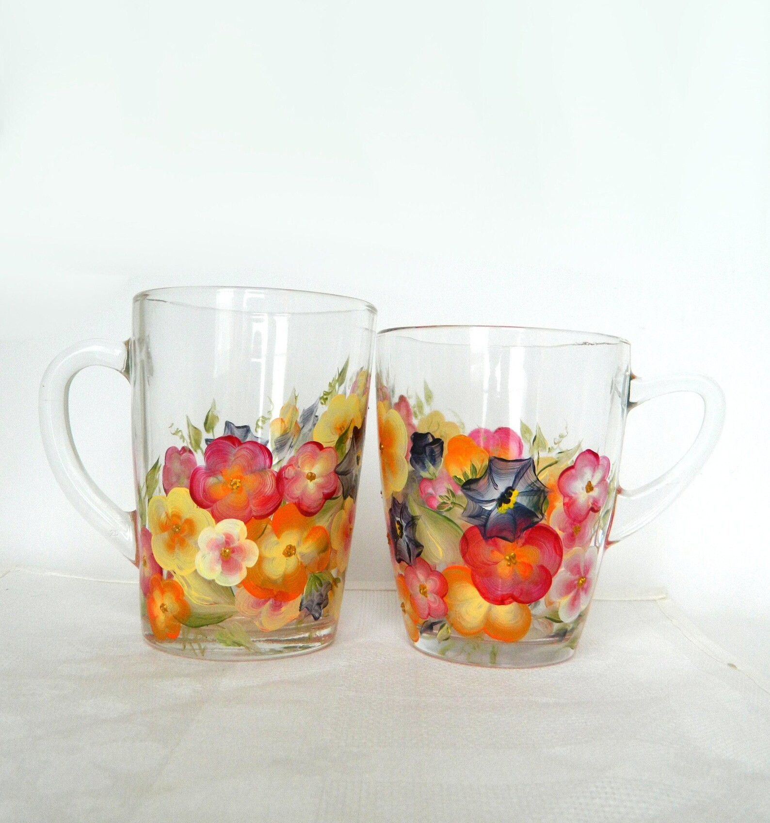 Hand Painted Floral Mug Colorful Glass Coffee Mug Glass Coffee - Etsy
