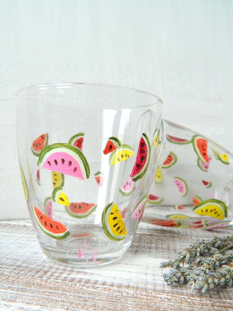 Watermelon Slices Glasses Hand Painted Wine Glasses Beverage - Etsy