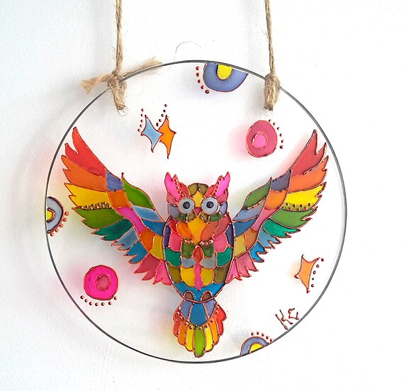 Stained Glass Owl 6 Suncatcher Window Hanging Decor | Etsy