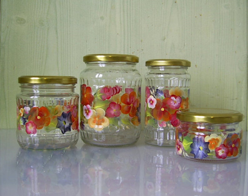 Colorful Kitchen Canisters Set of 4 Glass Cookie Jar Hand - Etsy