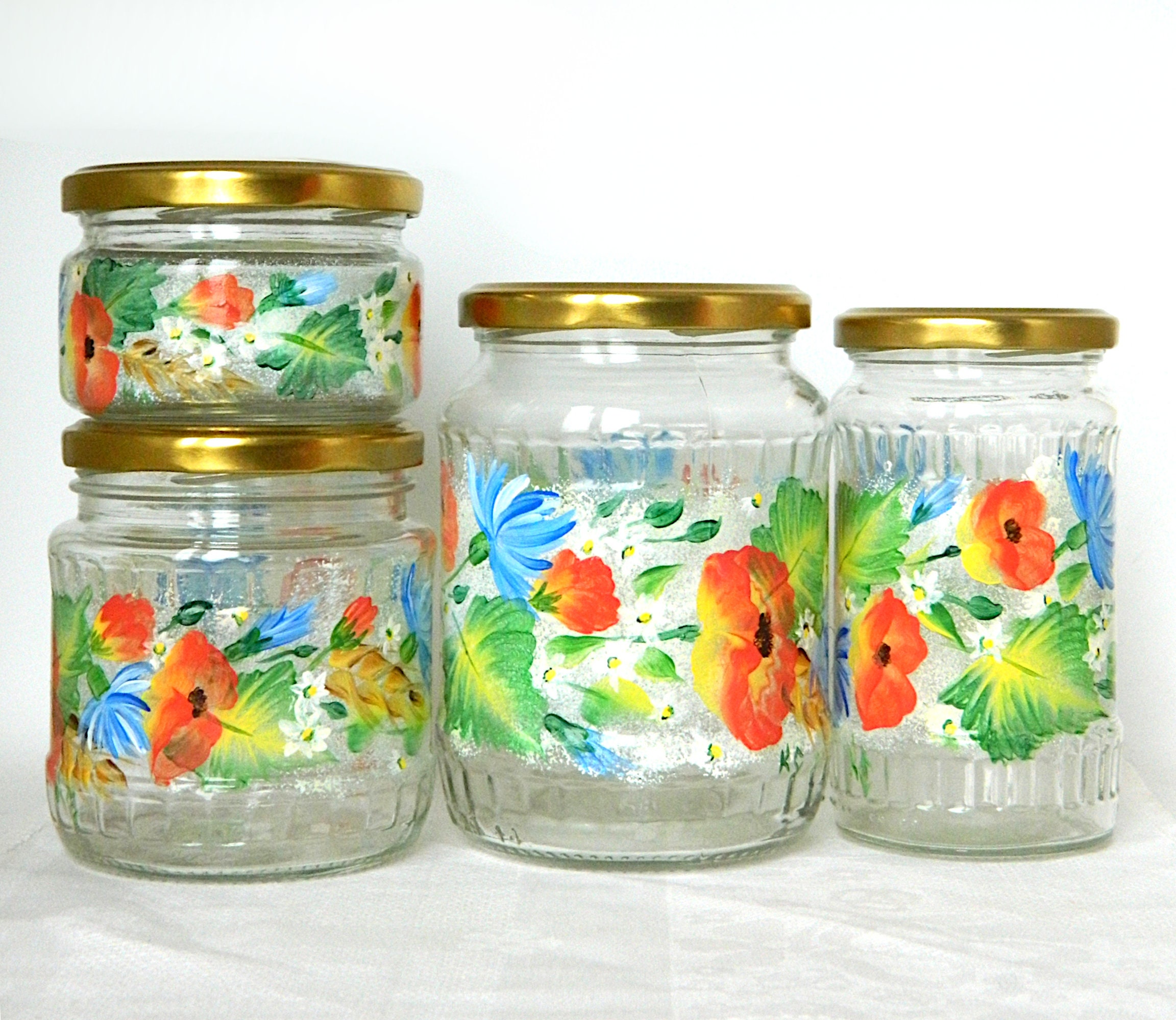 Red Modern Kitchen Canister Set Hand Painted Jars Poppy | Etsy