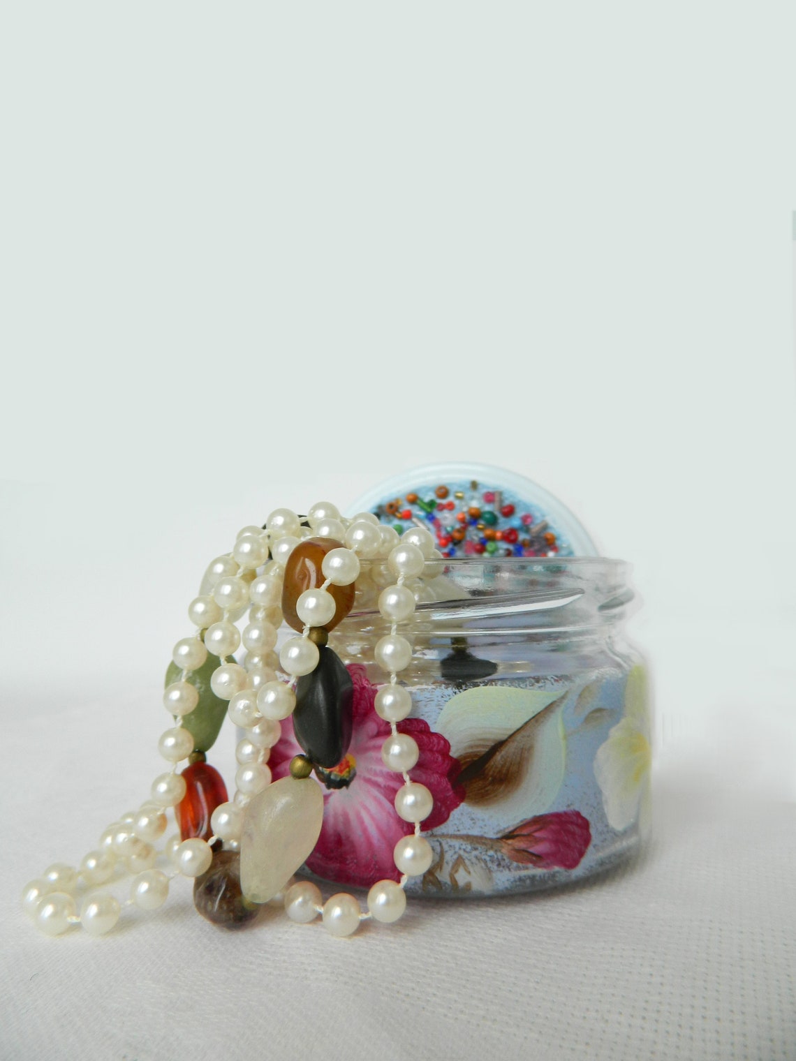 Painted glass jar with decorative lid Hand painted jars Small | Etsy