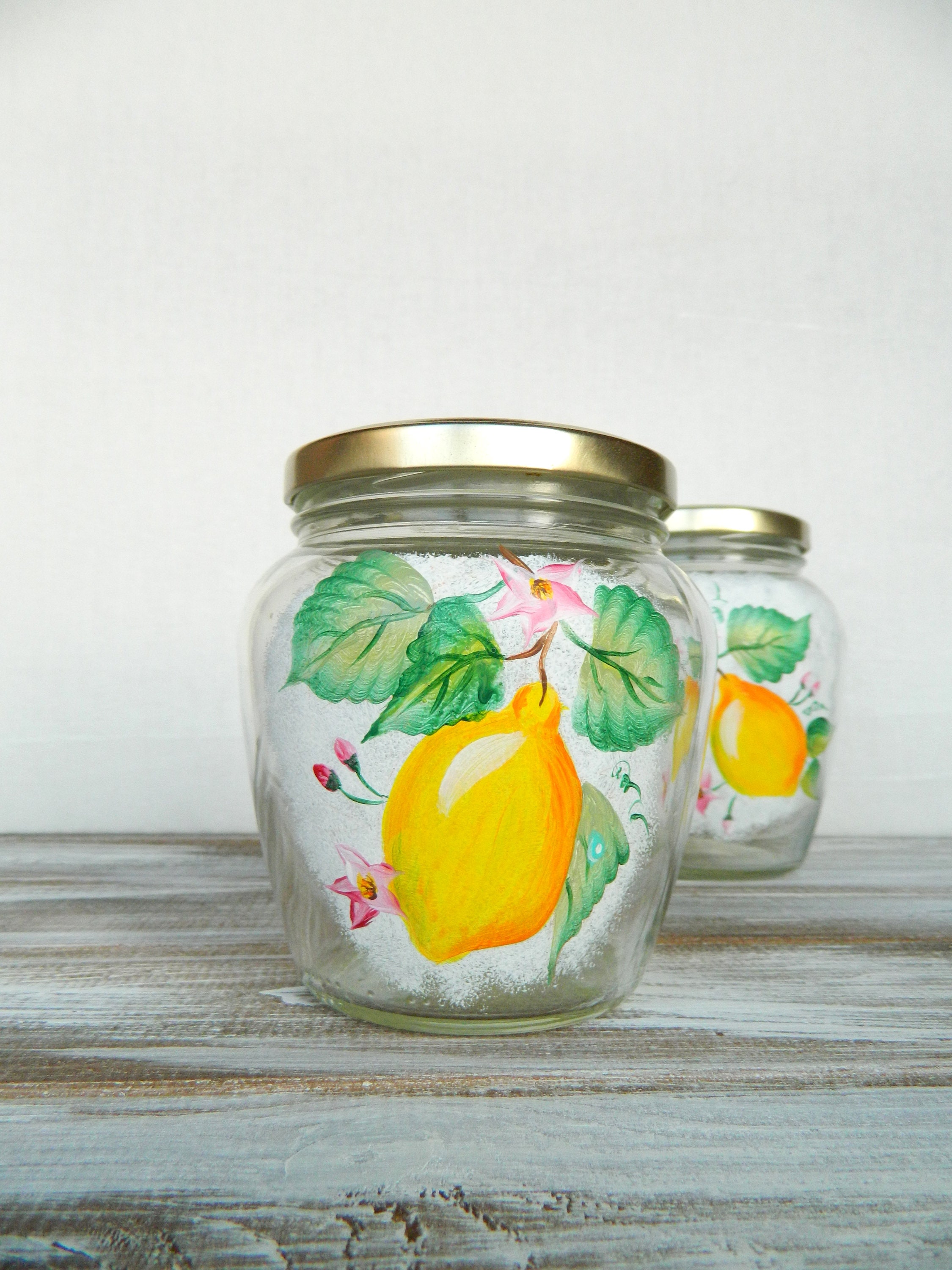 Hand Painted Glass Jars With Lid Jam Pot Kitchen Canister Set - Etsy
