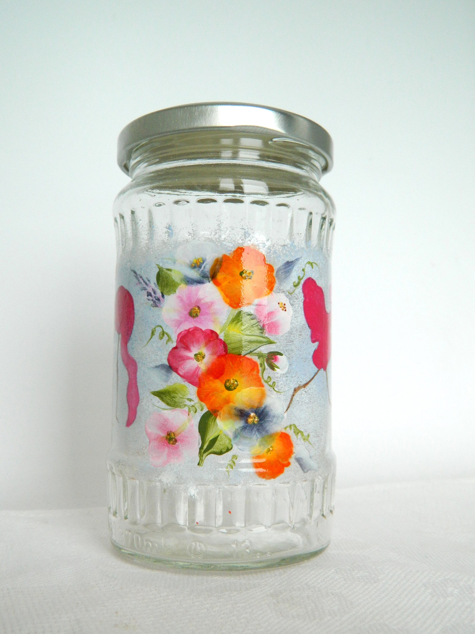Painted Glass Jars With Pink Flamingo Decor SMALL Glass Cookie Jar With ...