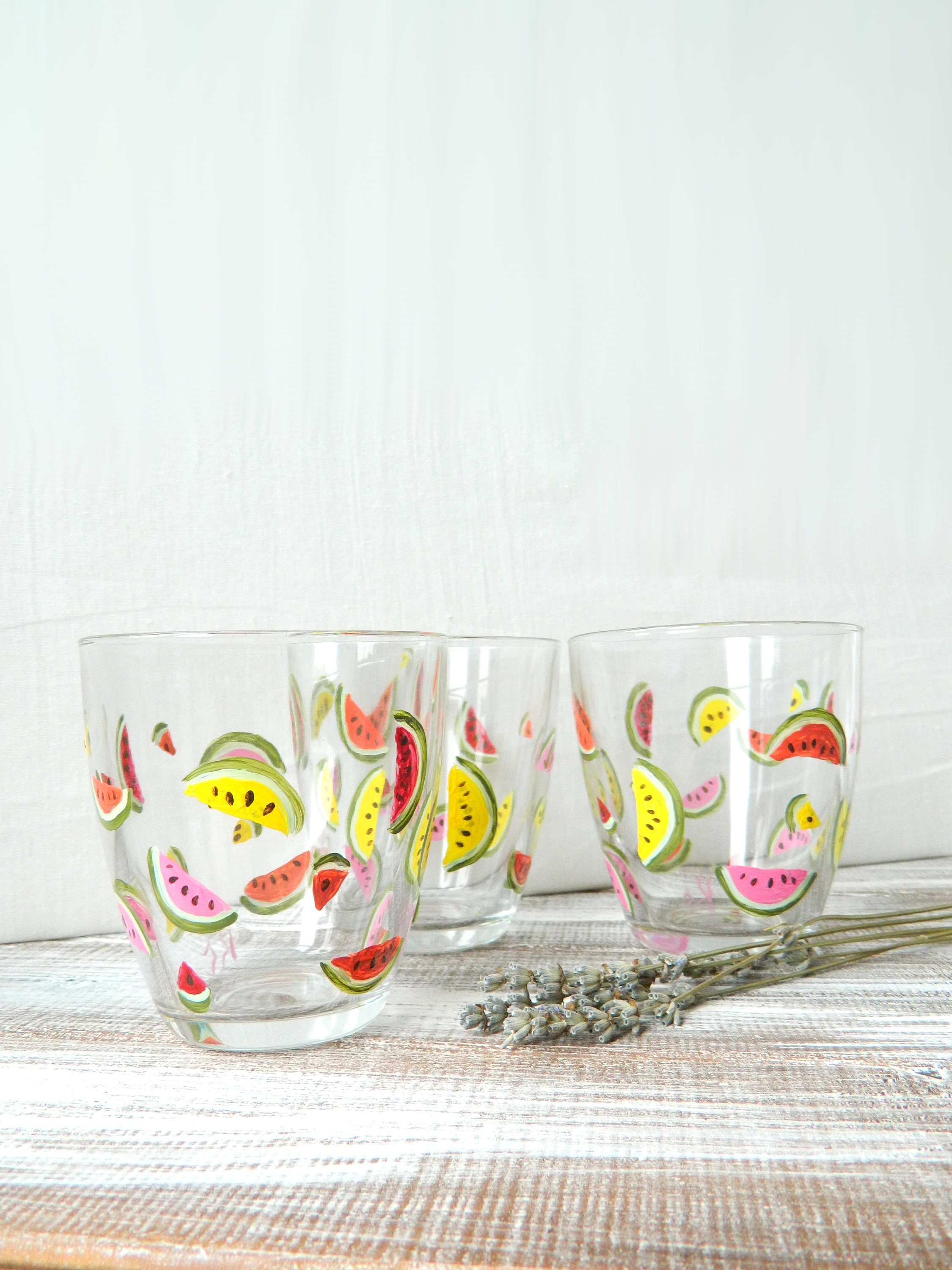 Watermelon slices glasses Hand painted wine glasses Beverage | Etsy