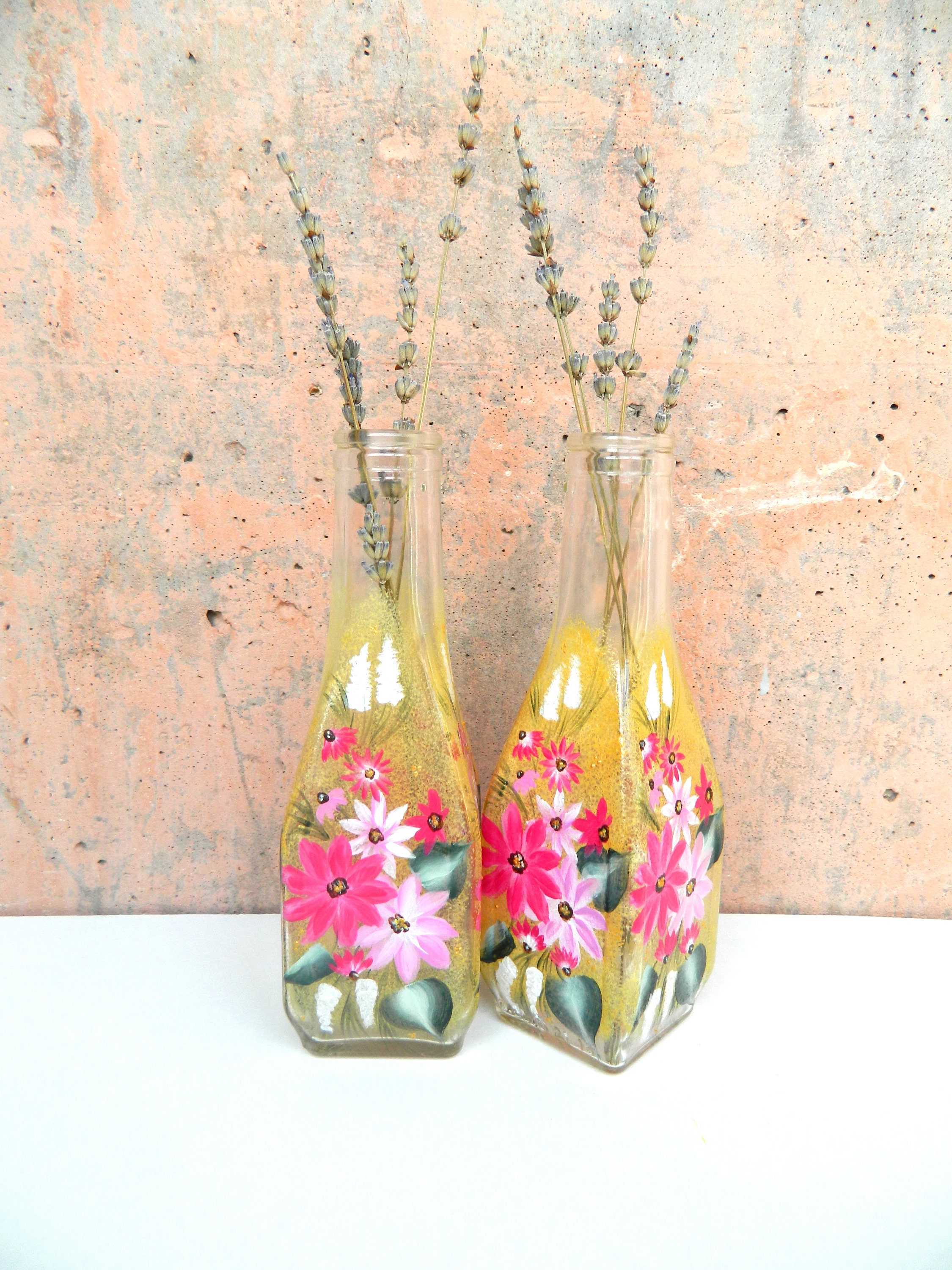 Coneflower Recycled Glass Vase Bottle Hand Painted Upcycled Glass Vase ...