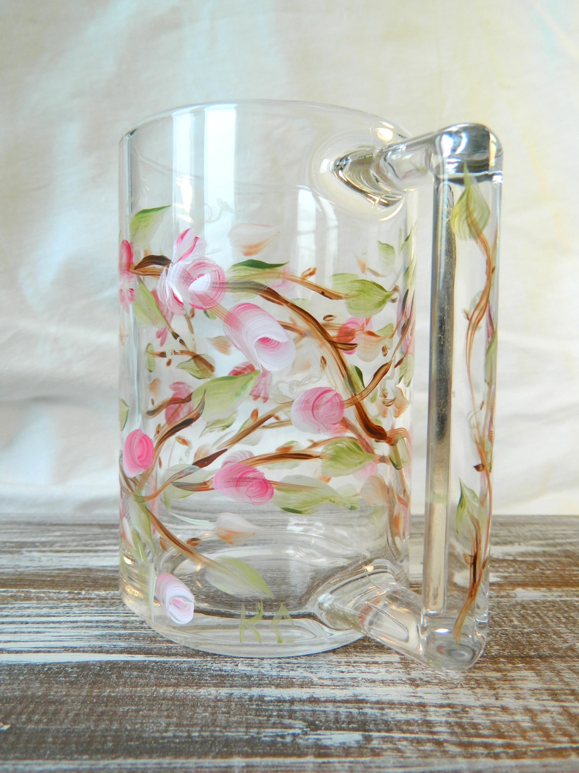 Pink Rose Hand Painted Flower Glass Mug Birthday Glassware - Etsy