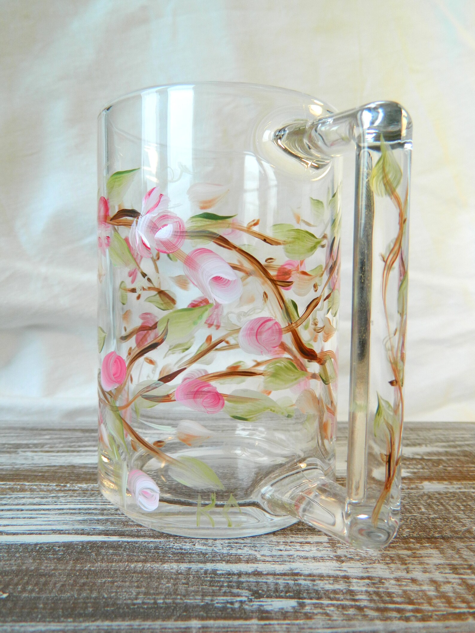 Pink Rose Hand Painted Flower Glass Mug Birthday Glassware Colorful ...