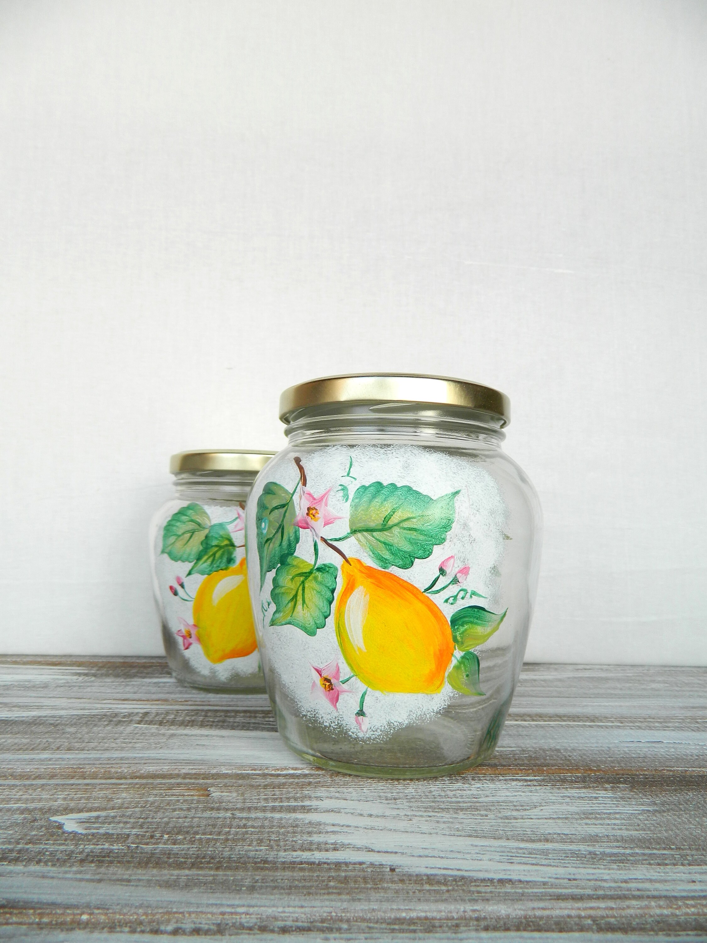 Hand Painted Glass Jars With Lid Jam Pot Kitchen Canister Set - Etsy