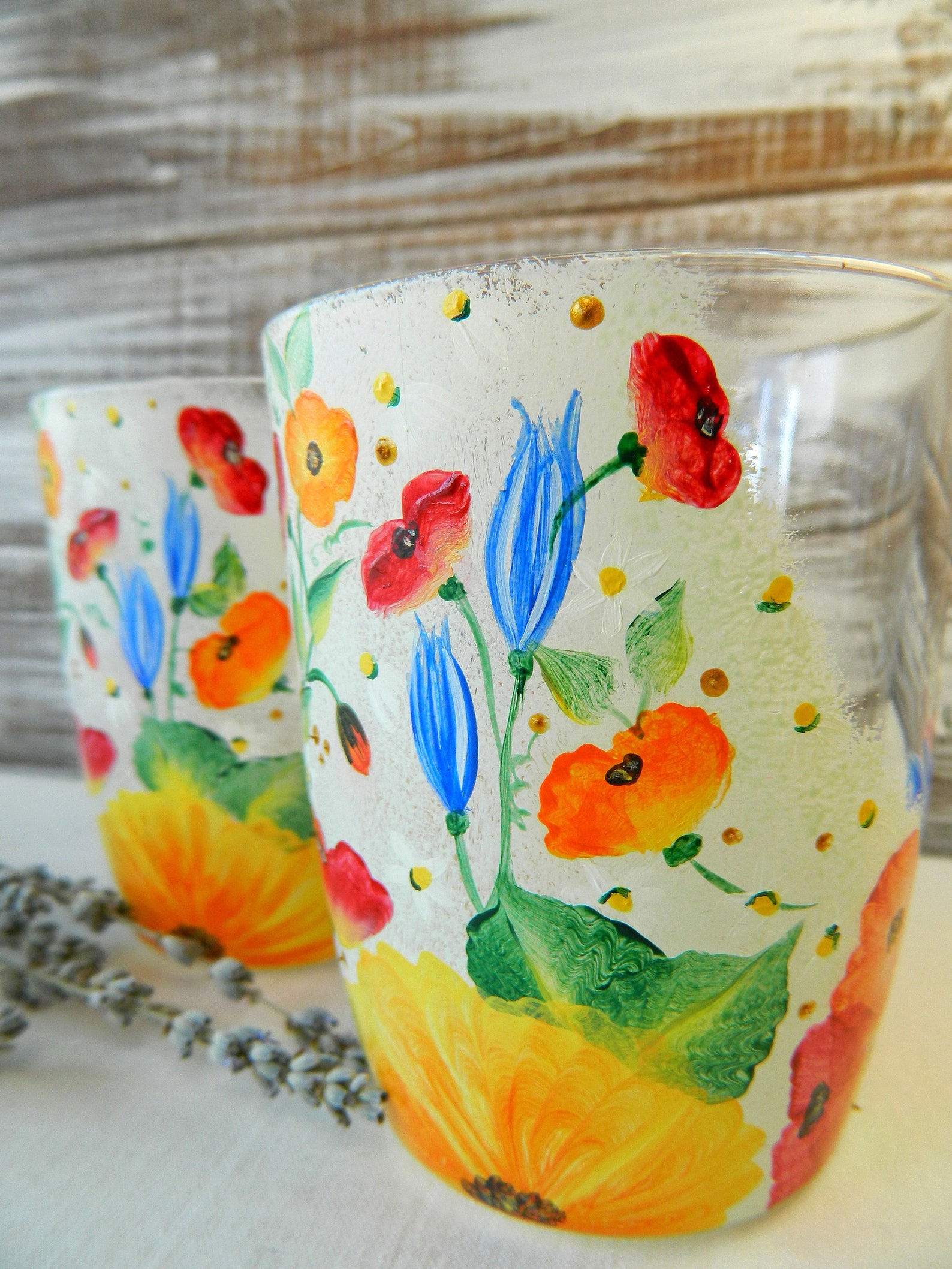 California Poppy Mugs Espresso Cup Set Hand Painted Glass Mug - Etsy