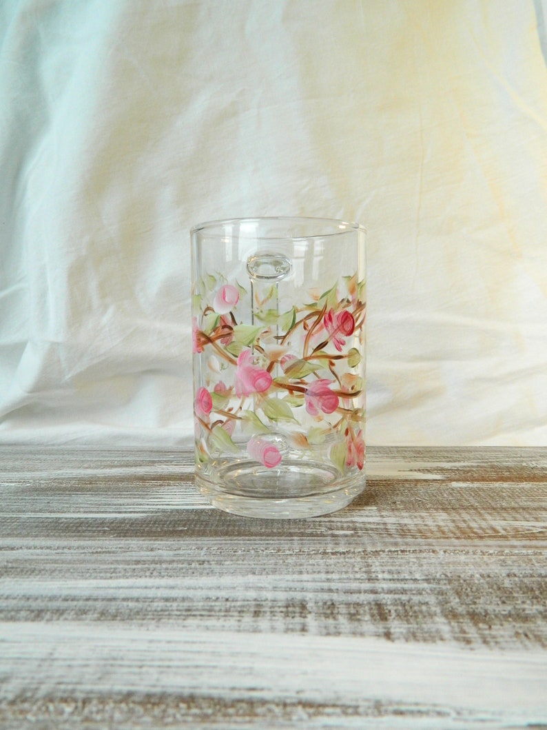 Pink Rose Hand Painted Flower Glass Mug Birthday Glassware Colorful ...