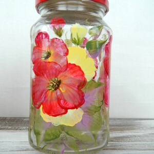 Red Glass Jar & Lid Hand-painted Jar Painted Glass Jars Creative ...