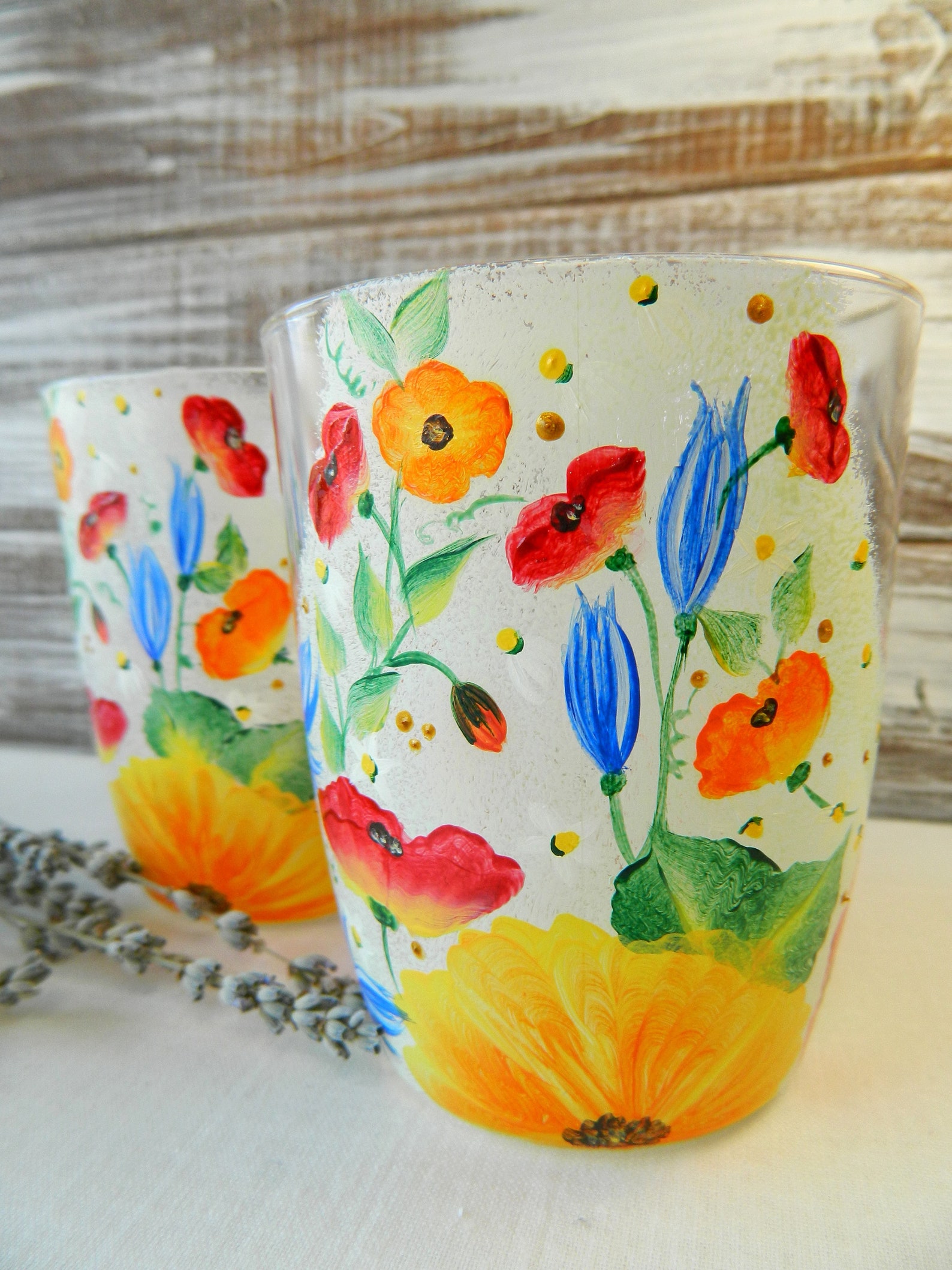 California Poppy Mugs Espresso Cup Set Hand Painted Glass Mug - Etsy