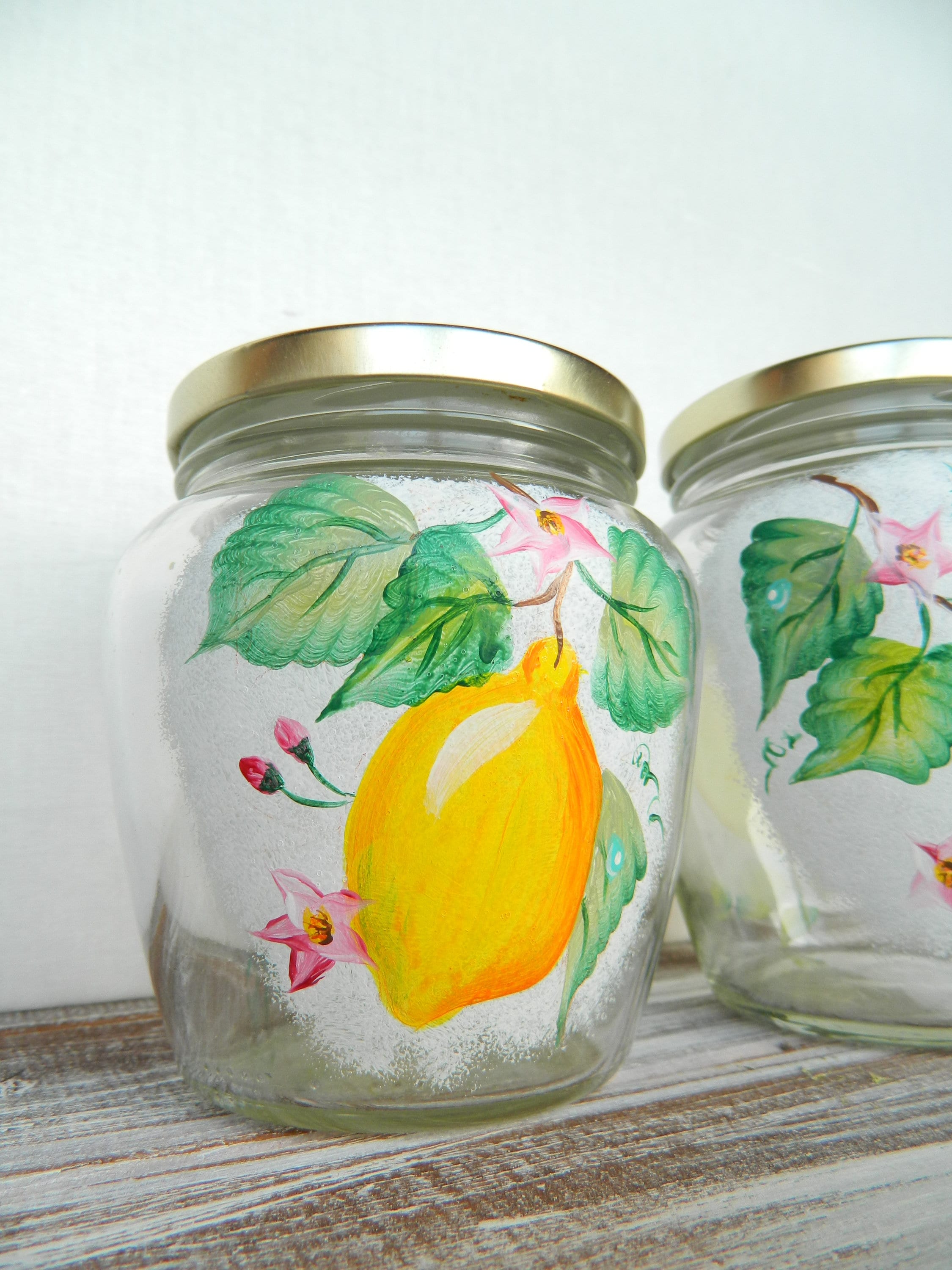Hand Painted Glass Jars With Lid Jam Pot Kitchen Canister Set - Etsy