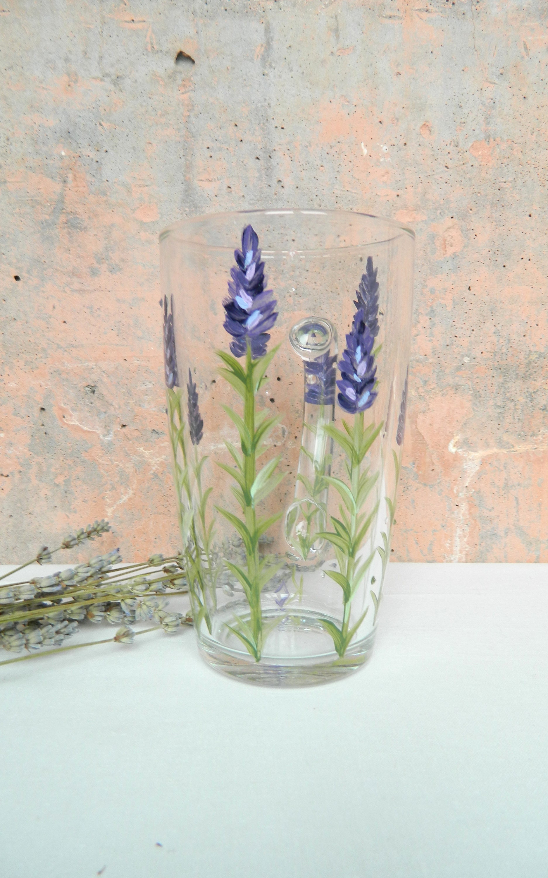 Lavender mug handmade personalize Painted nature glassware | Etsy