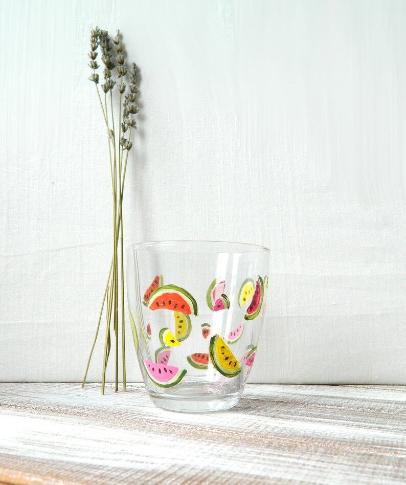 Watermelon Slices Glasses Hand Painted Wine Glasses Beverage - Etsy