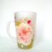 Cafe Mug Rose Coffee Mug Hand Painted Pink Frosted Glass Mug Botanical ...