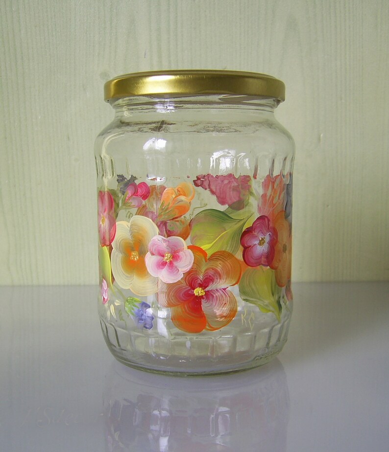 Colorful Kitchen Canisters Set of 4 Glass Cookie Jar Hand - Etsy