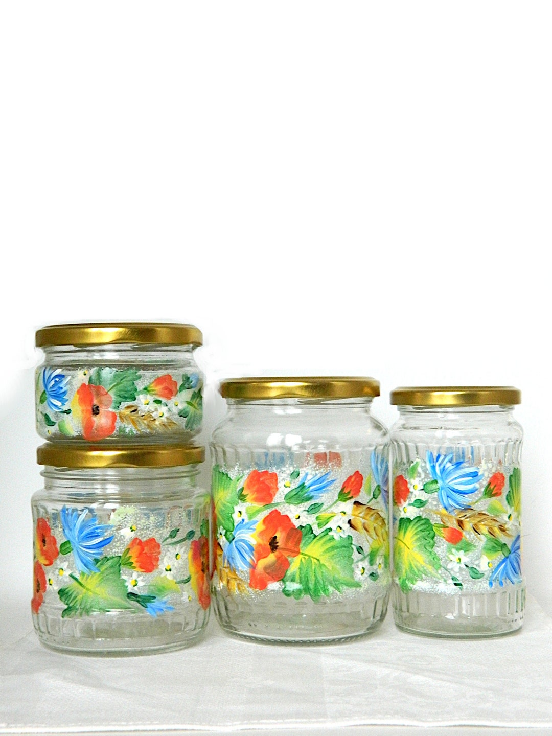 Red Modern Kitchen Canister Set Hand Painted Jars Poppy Painted Glass ...