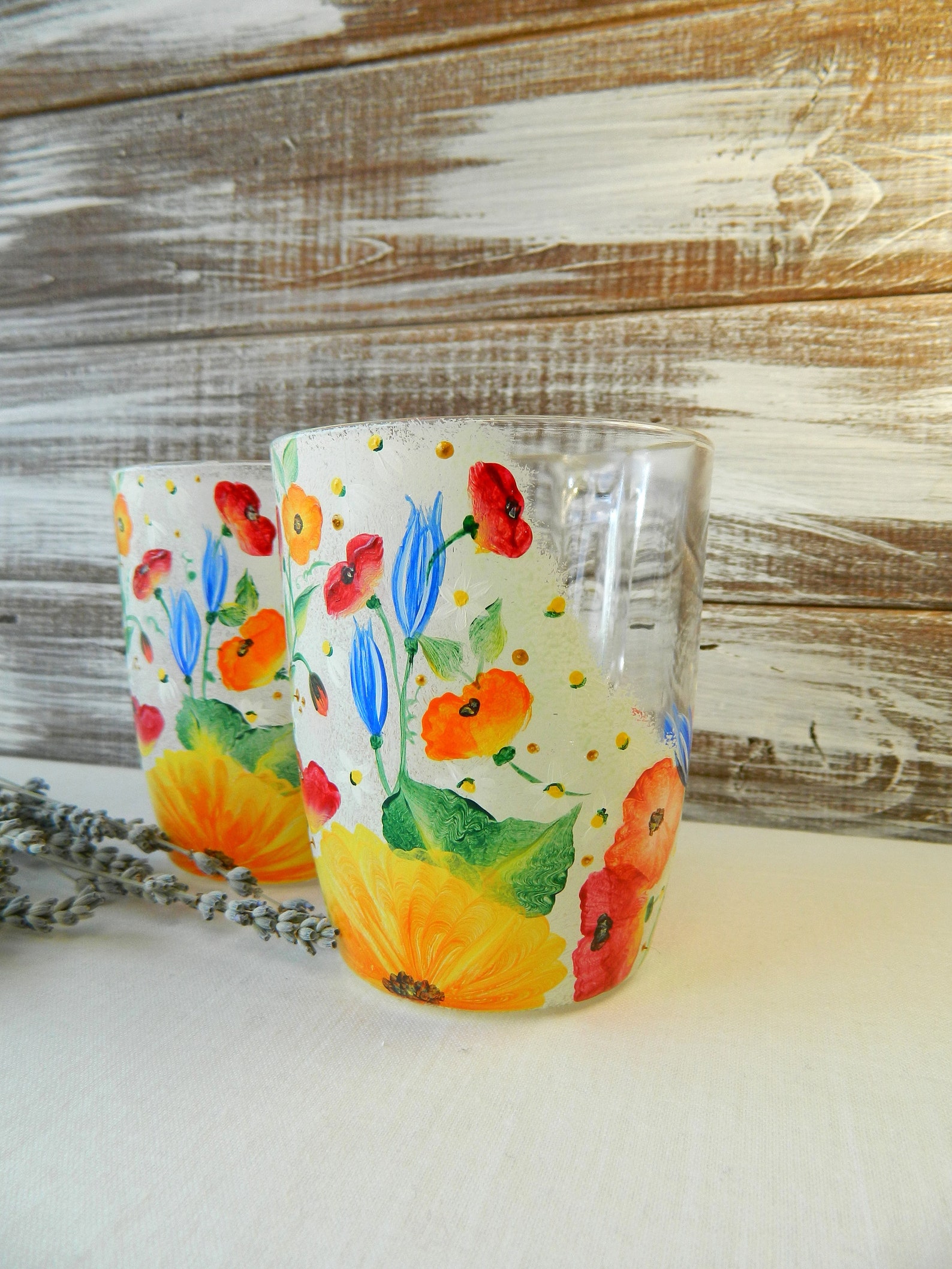 California Poppy Mugs Espresso Cup Set Hand Painted Glass Mug - Etsy