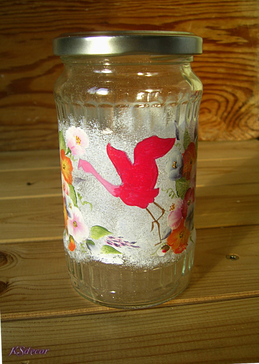 Painted Glass Jars With Pink Flamingo Decor SMALL Glass Cookie Jar With ...