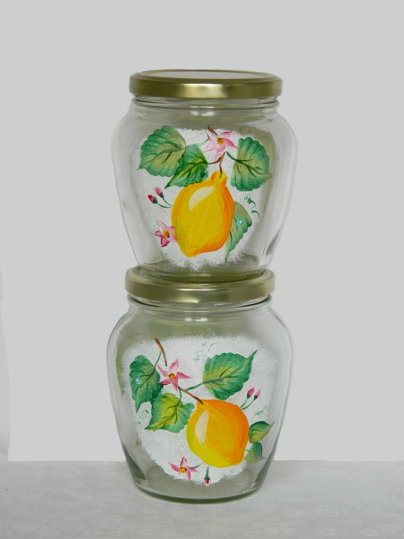 Hand Painted Glass Jars With Lid Jam Pot Kitchen Canister Set | Etsy