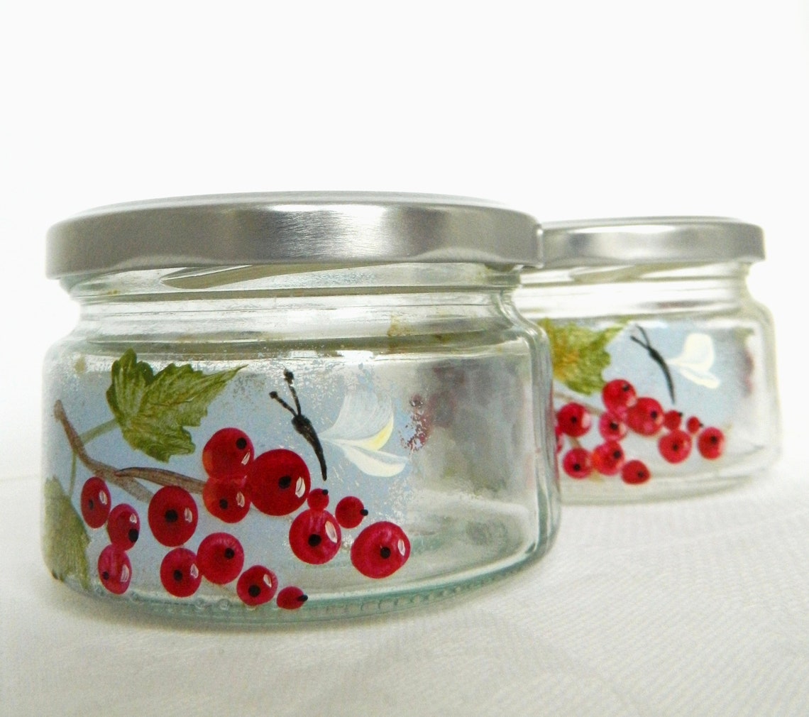 Painted glass jars with screw on lid Colorful kitchen | Etsy