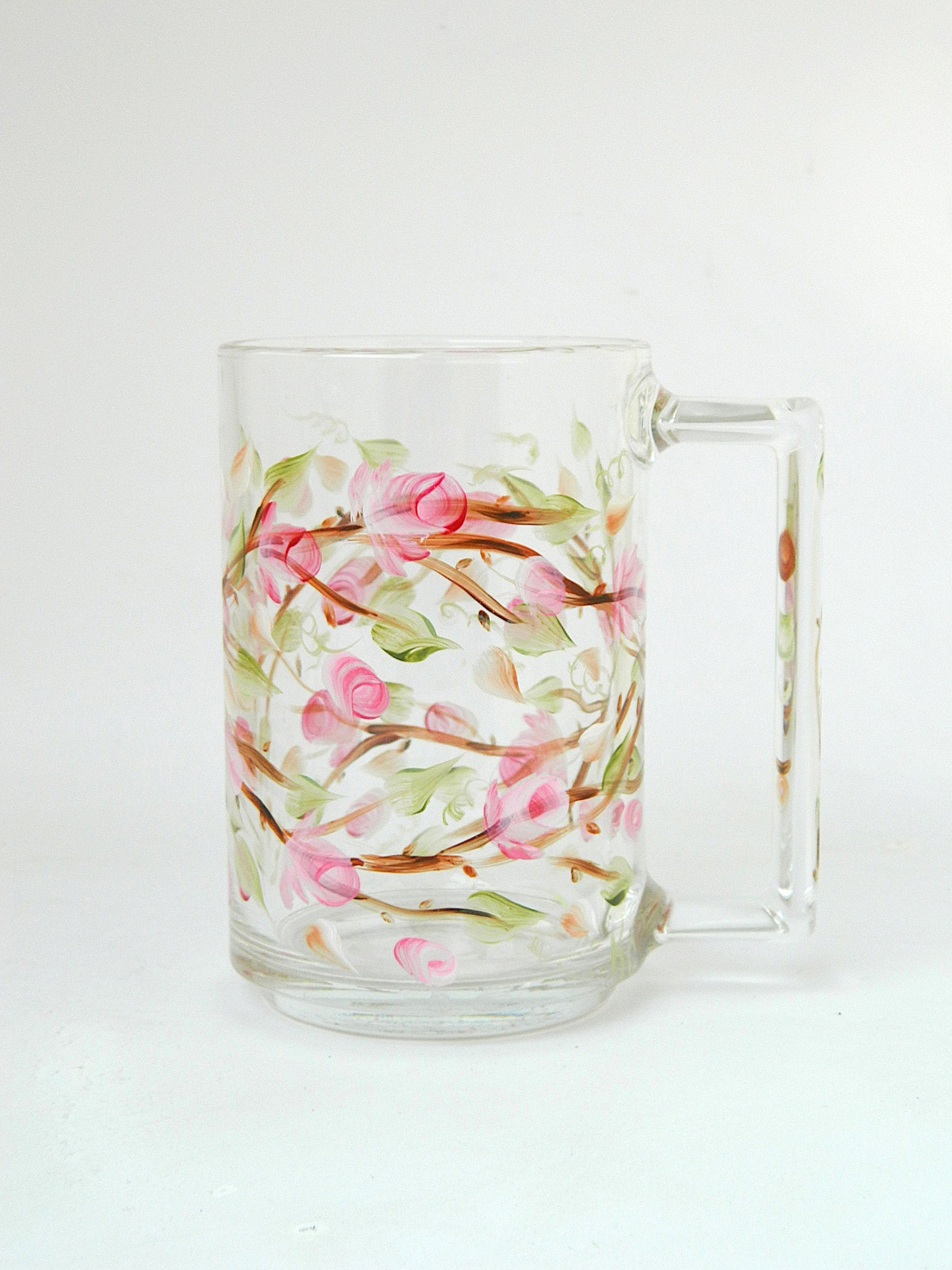 Pink Rose Hand Painted Flower Glass Mug Birthday Glassware Colorful ...
