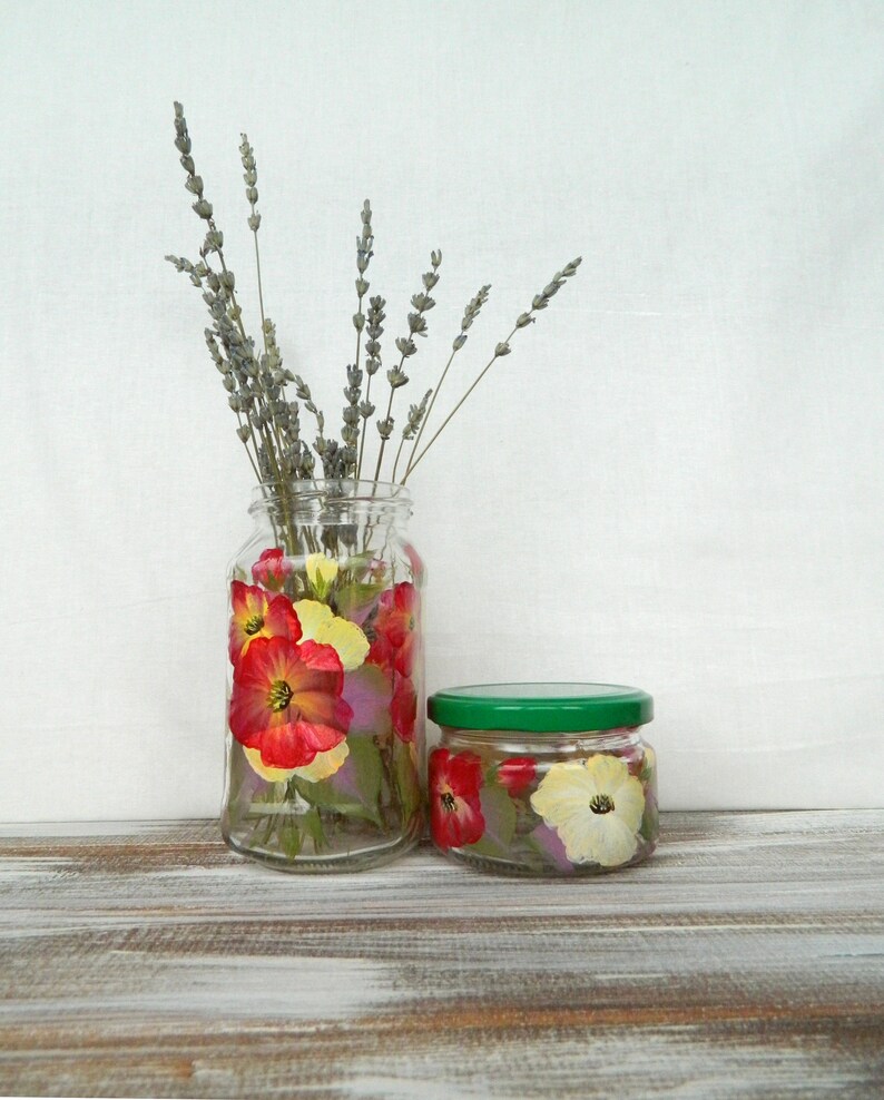 Red Glass Jar & Lid Hand-painted Jar Painted Glass Jars Creative ...