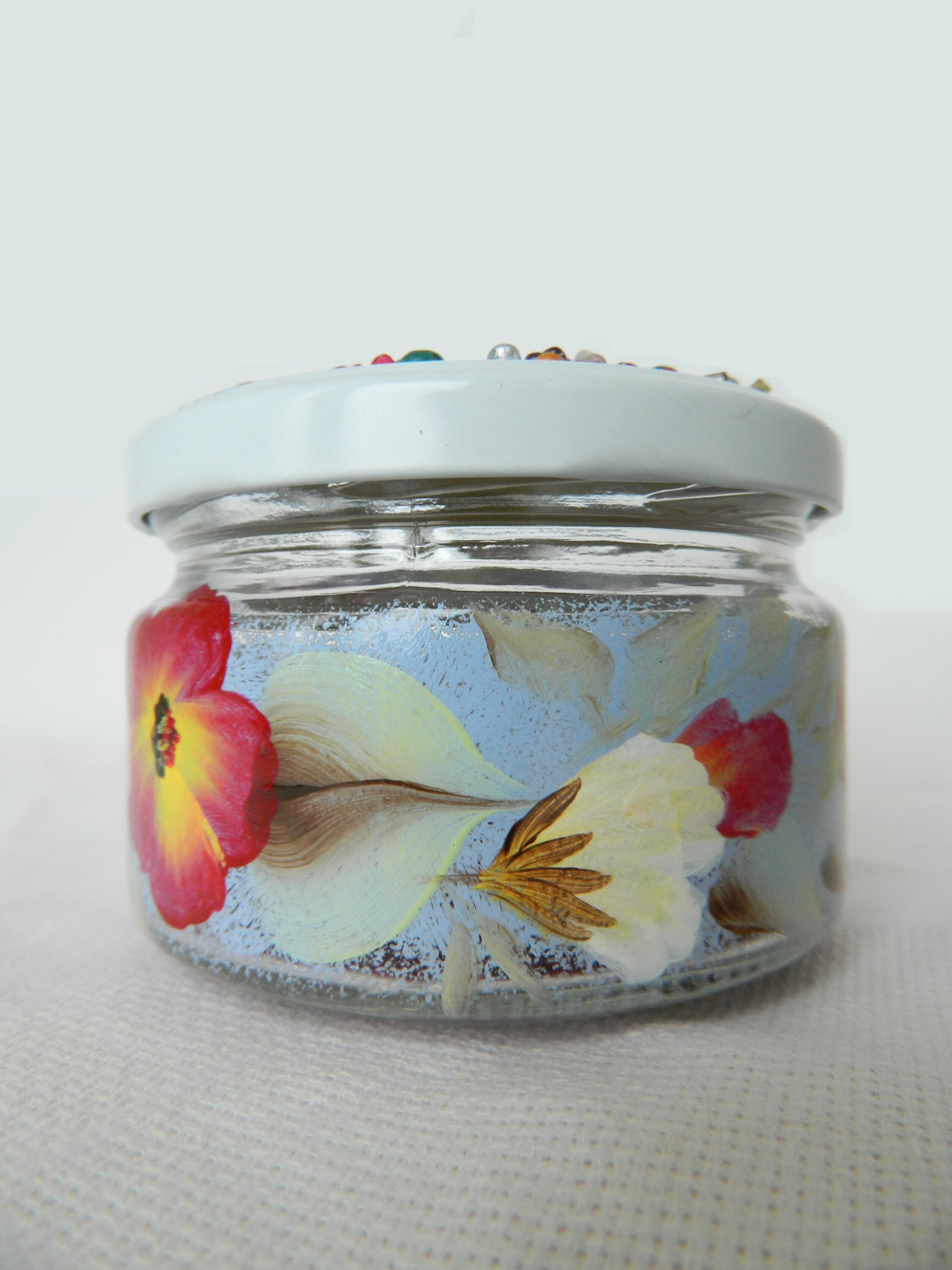 Painted Glass Jar With Decorative Lid Hand Painted Jars Small - Etsy