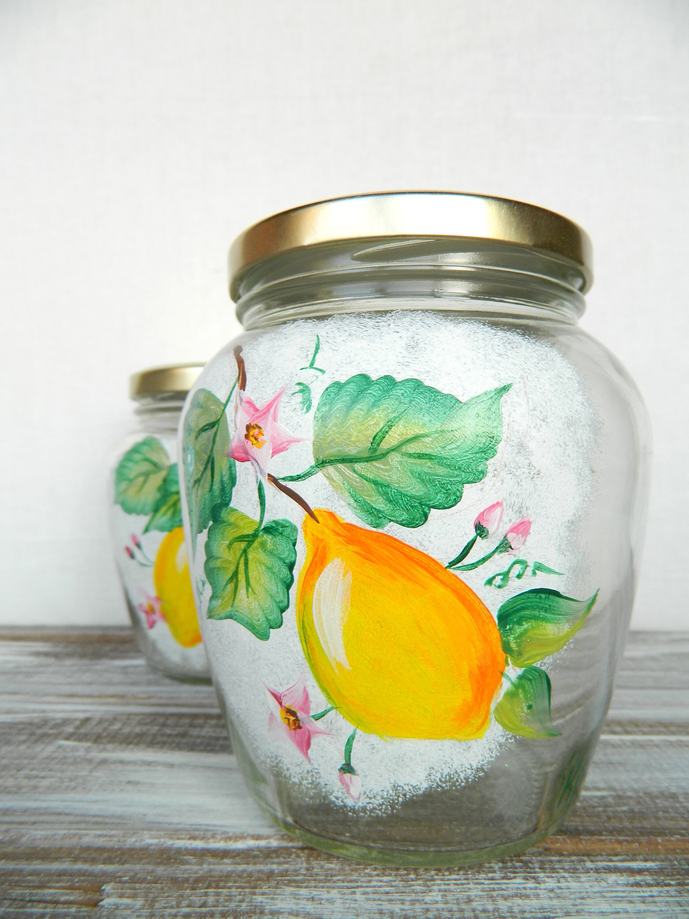 Hand Painted Glass Jars With Lid Jam Pot Kitchen Canister Set - Etsy