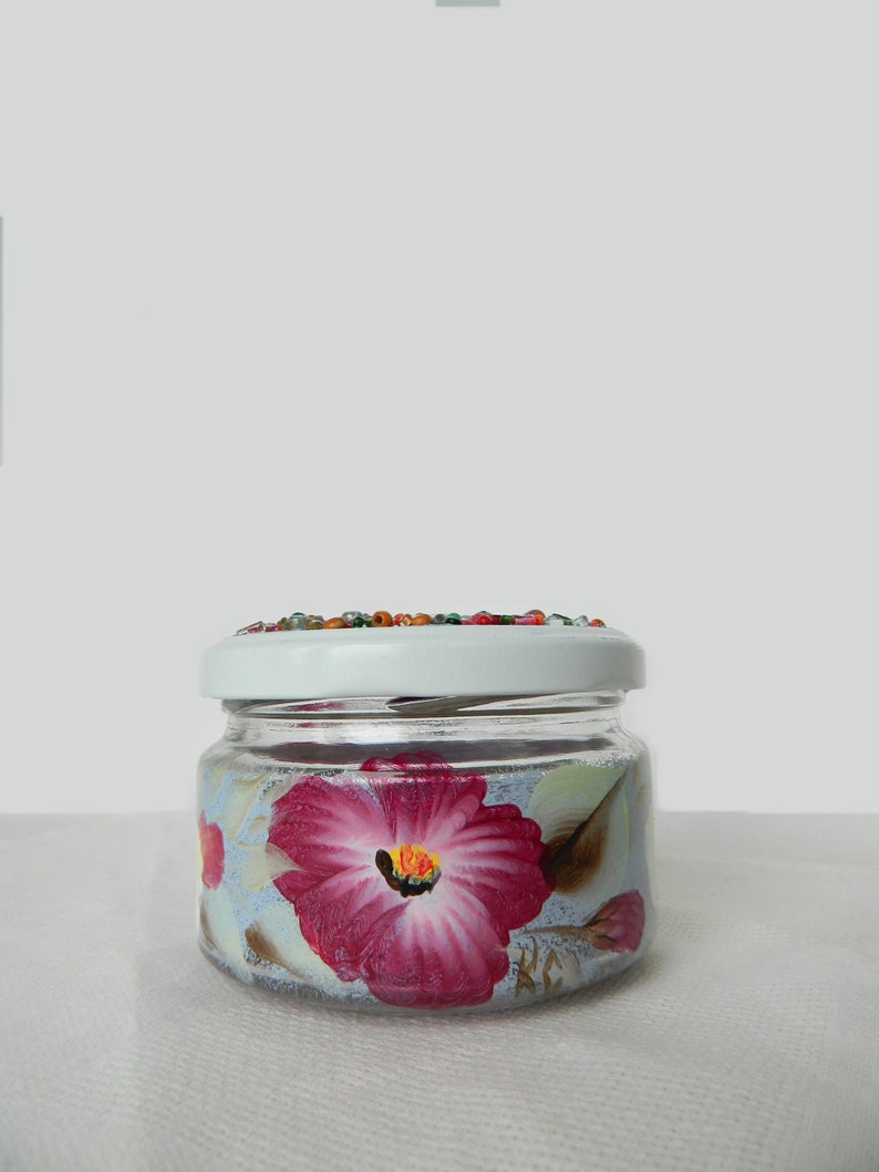 Painted Glass Jar With Decorative Lid Hand Painted Jars Small - Etsy