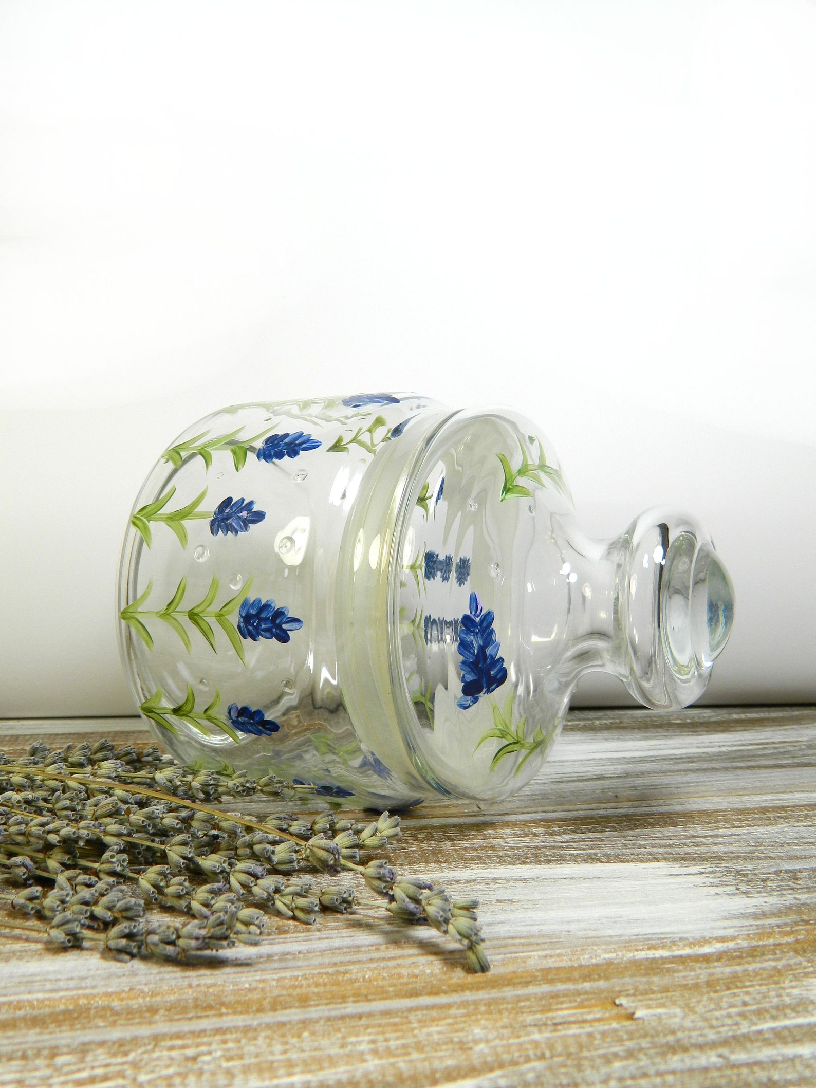 Painted Glass Cookie Jar Blue Candy Buffet Jar Hand Painted Glass Jar ...