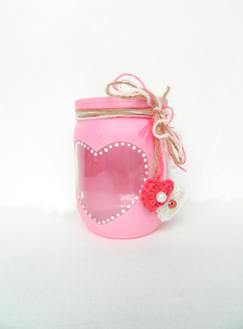 Pink Heart Candle Holder Mason Jar Tea Light Holder Hand - Etsy