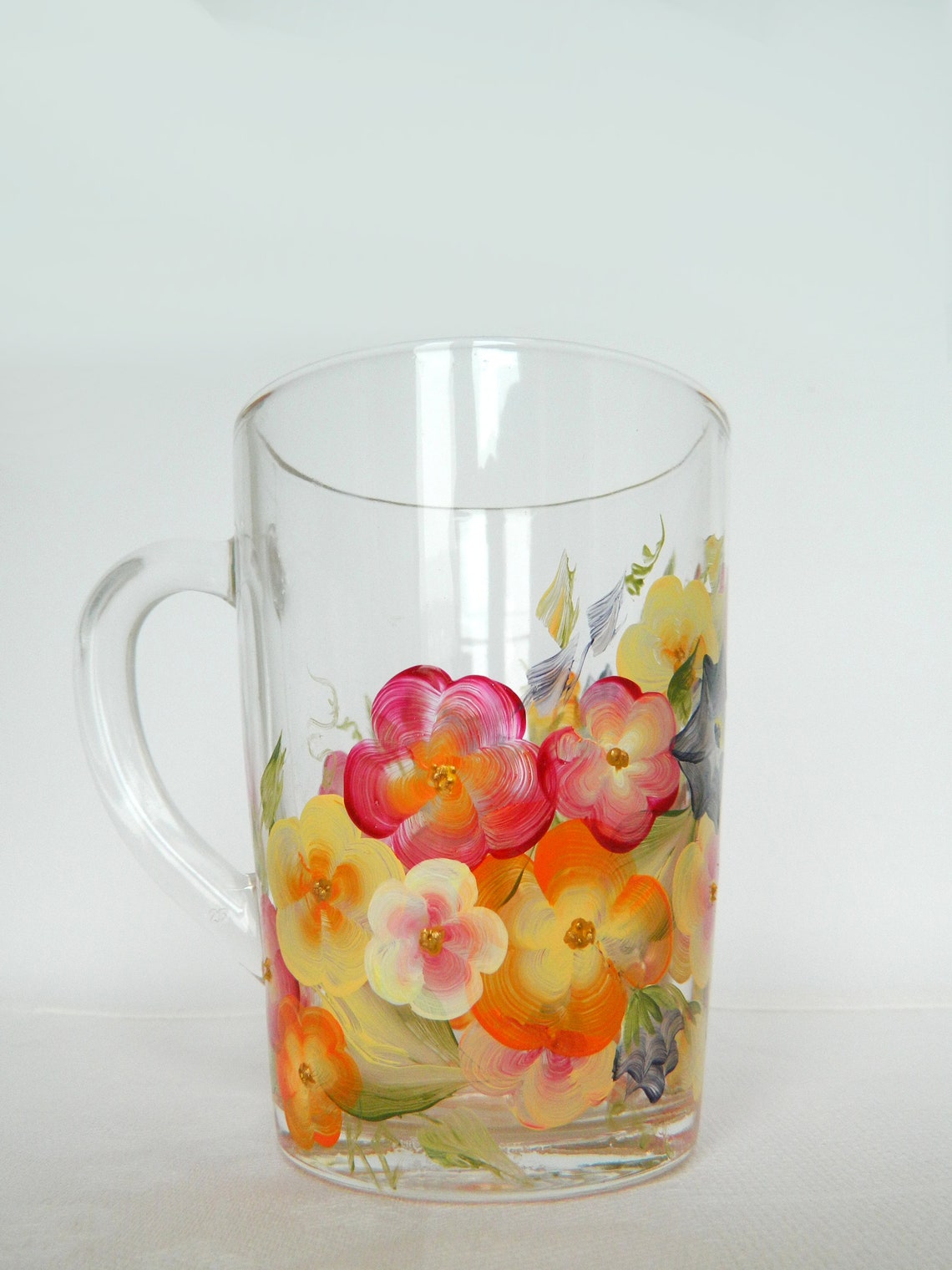 Hand Painted Floral Mug Colorful Glass Coffee Mug Glass Coffee - Etsy