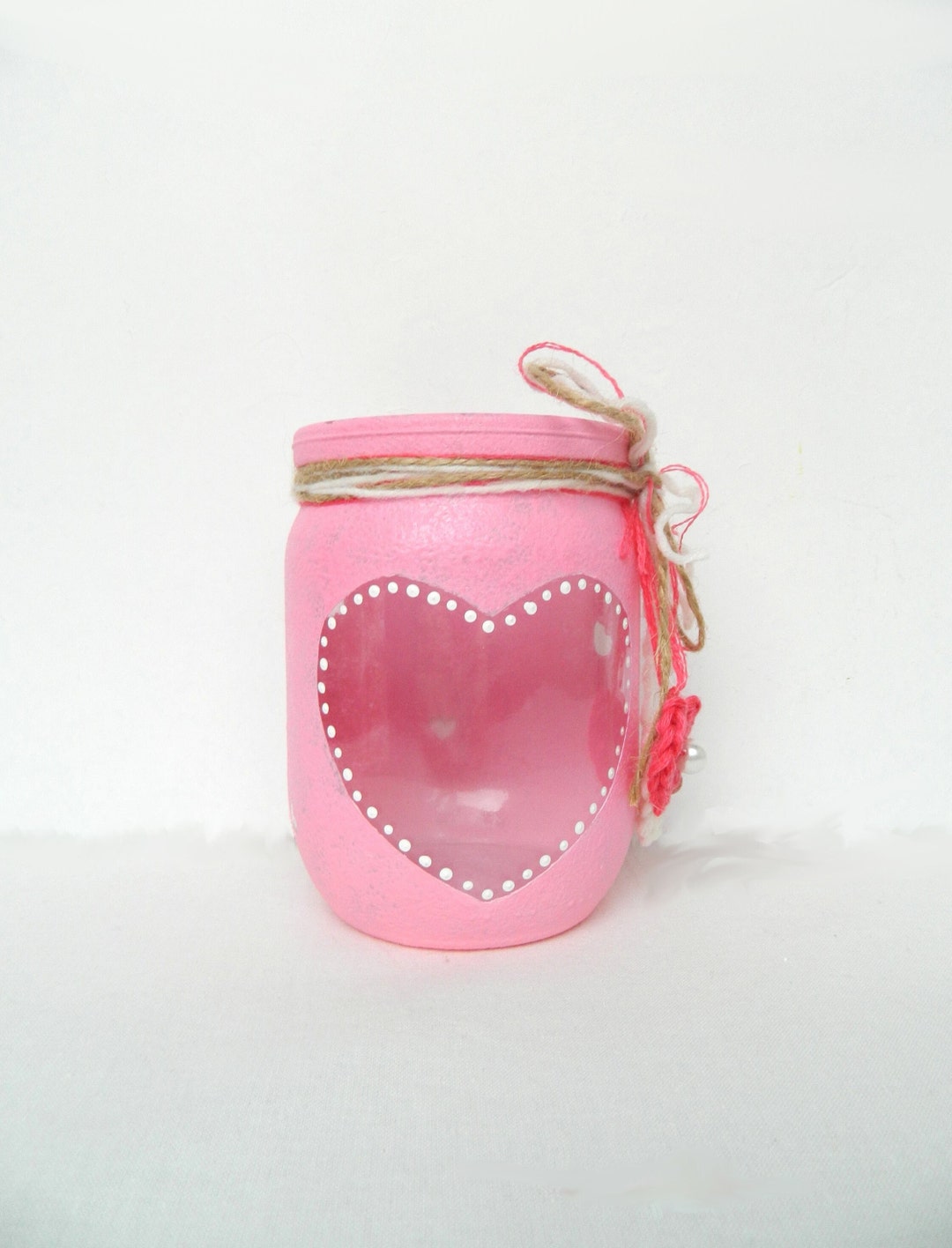 Pink Heart Candle Holder Mason Jar Tea Light Holder Hand - Etsy