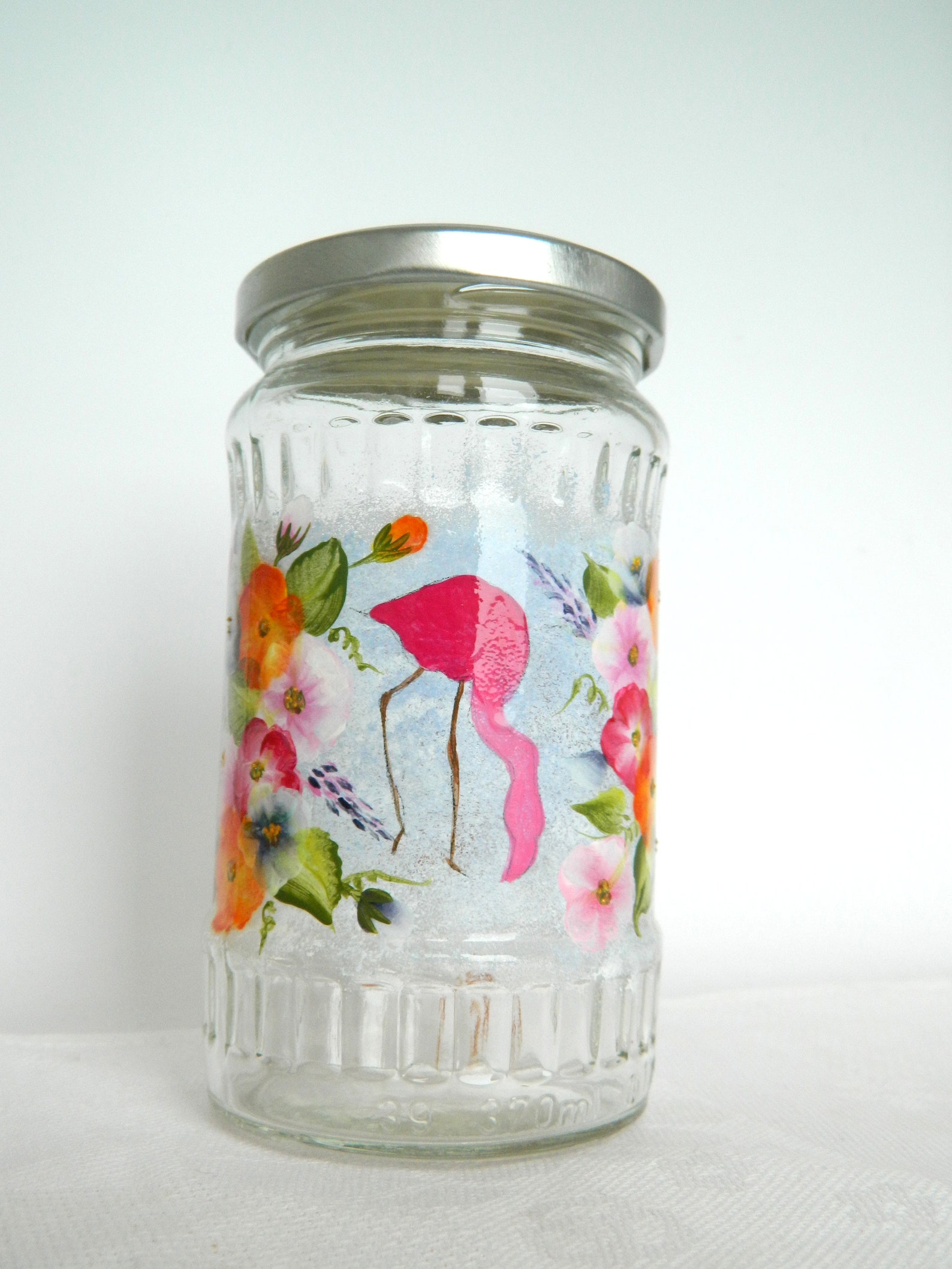 Painted Glass Jars With Pink Flamingo Decor SMALL Glass Cookie Jar With ...