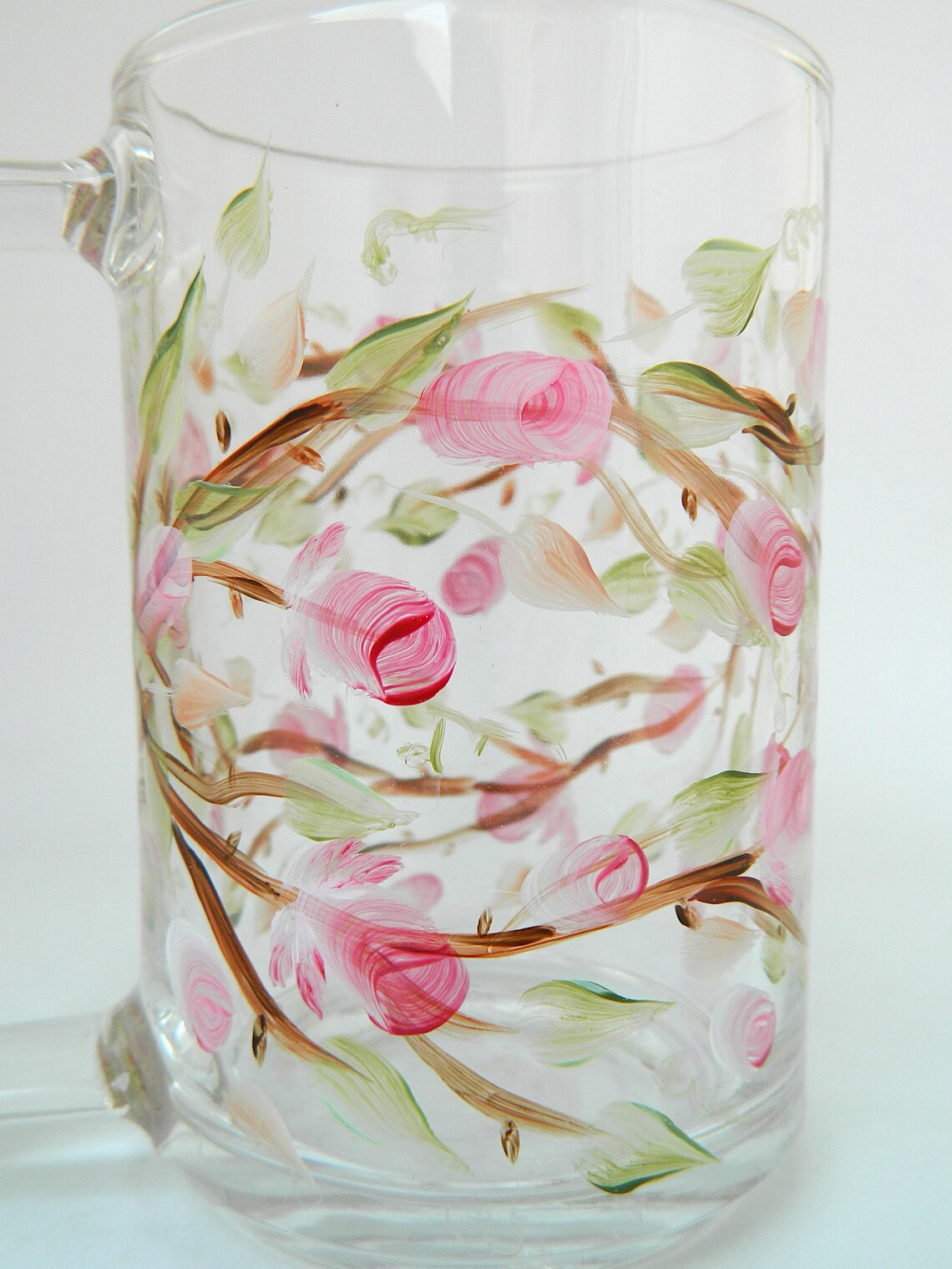 Pink Rose Hand Painted Flower Glass Mug Birthday Glassware | Etsy