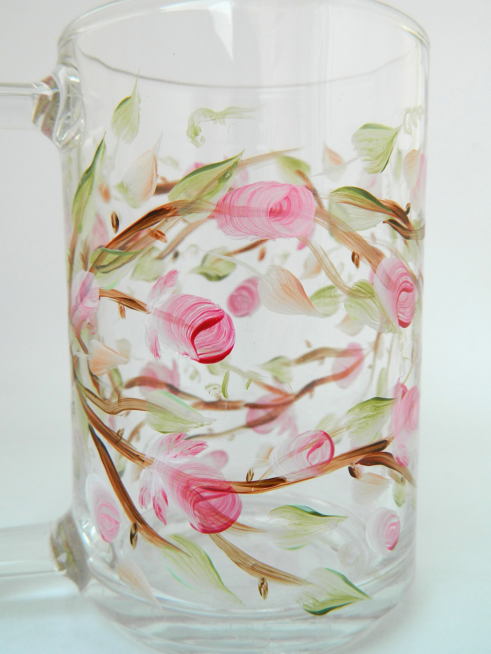 Pink Rose Hand Painted Flower Glass Mug Birthday Glassware Colorful ...