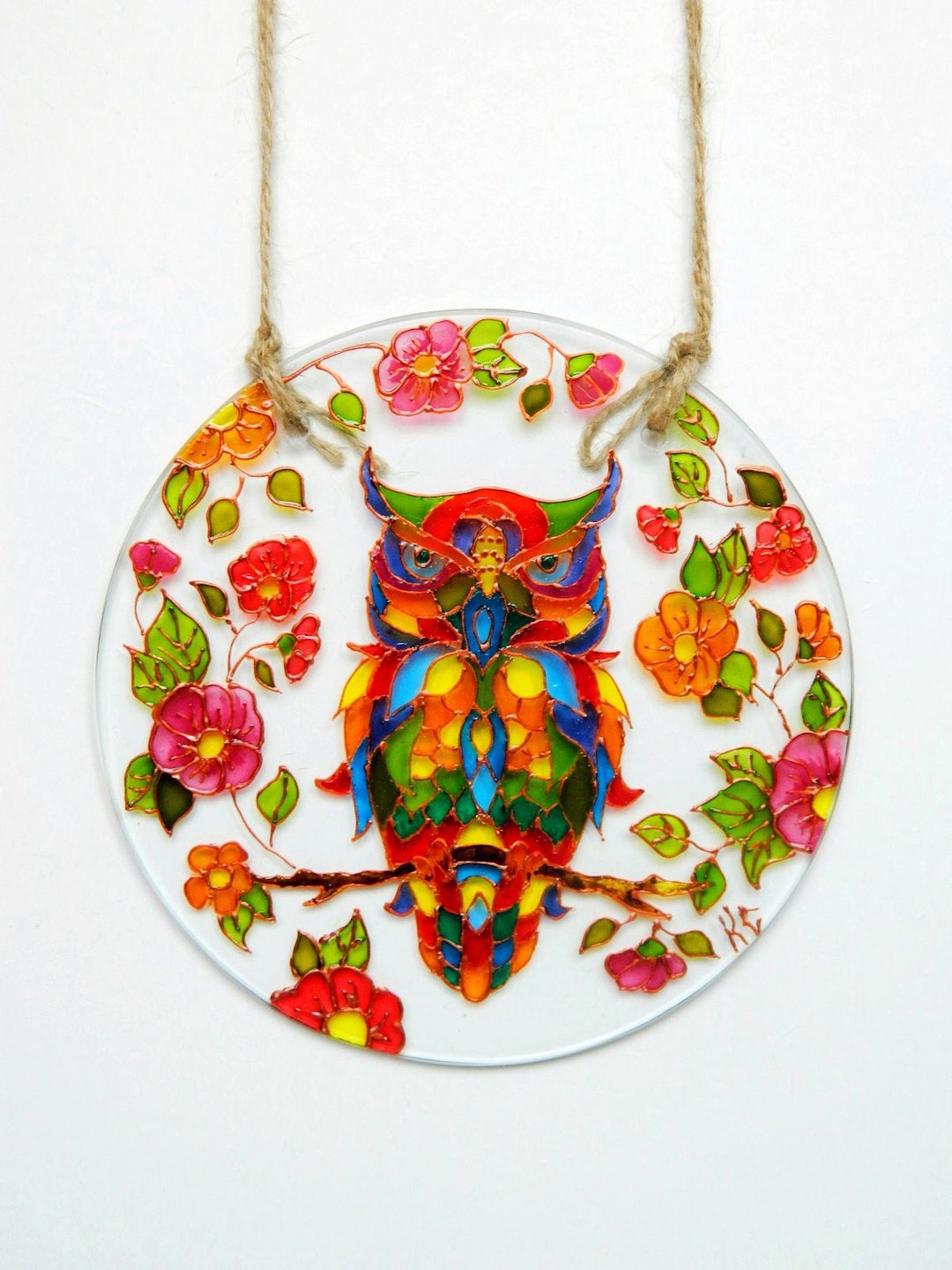 Stained Glass Suncatcher Owl 6 in 15 Cm Glass Window Hanging Wall Art ...