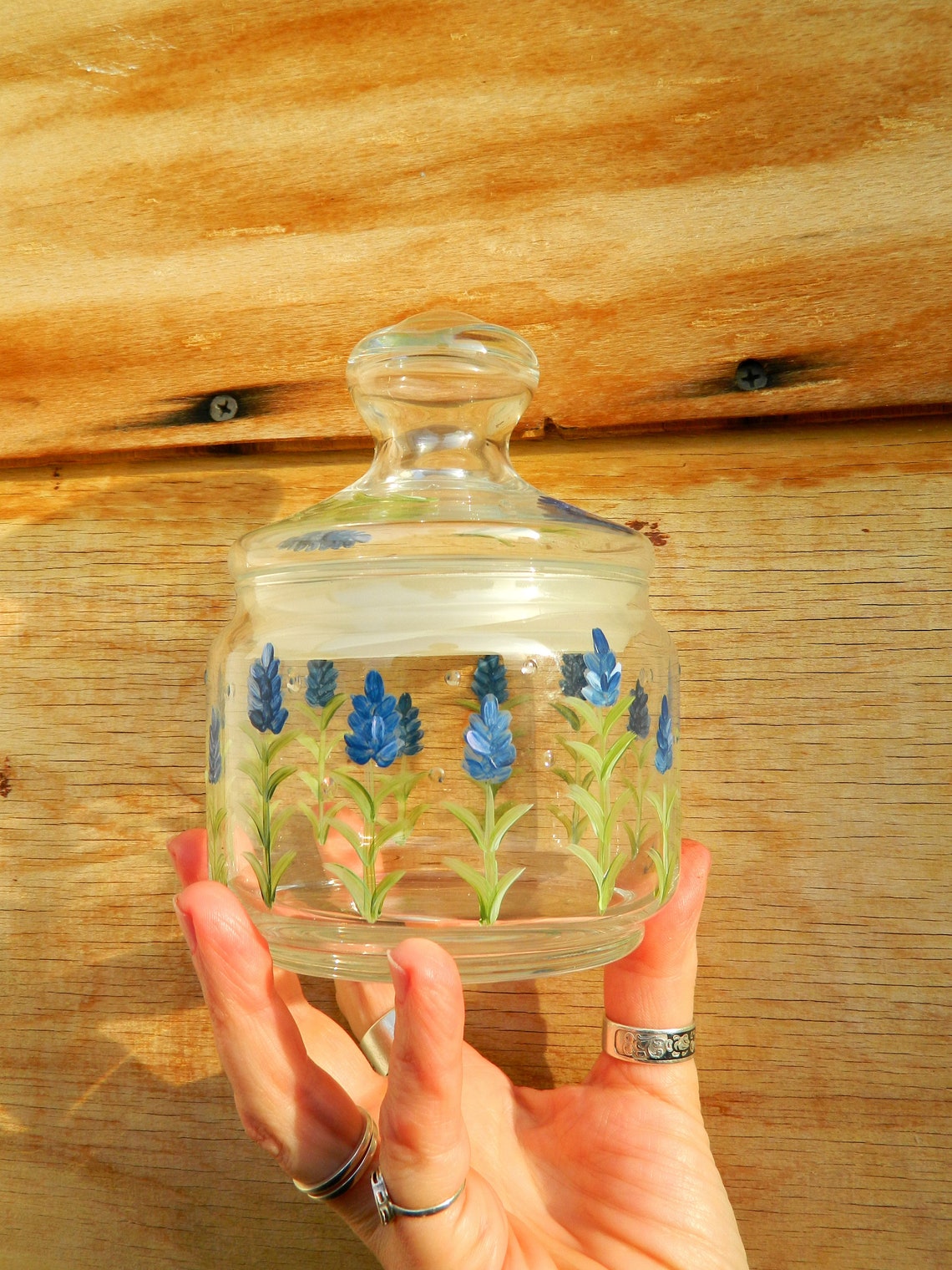 Painted Glass Cookie Jar Blue Candy Buffet Jar Hand Painted - Etsy