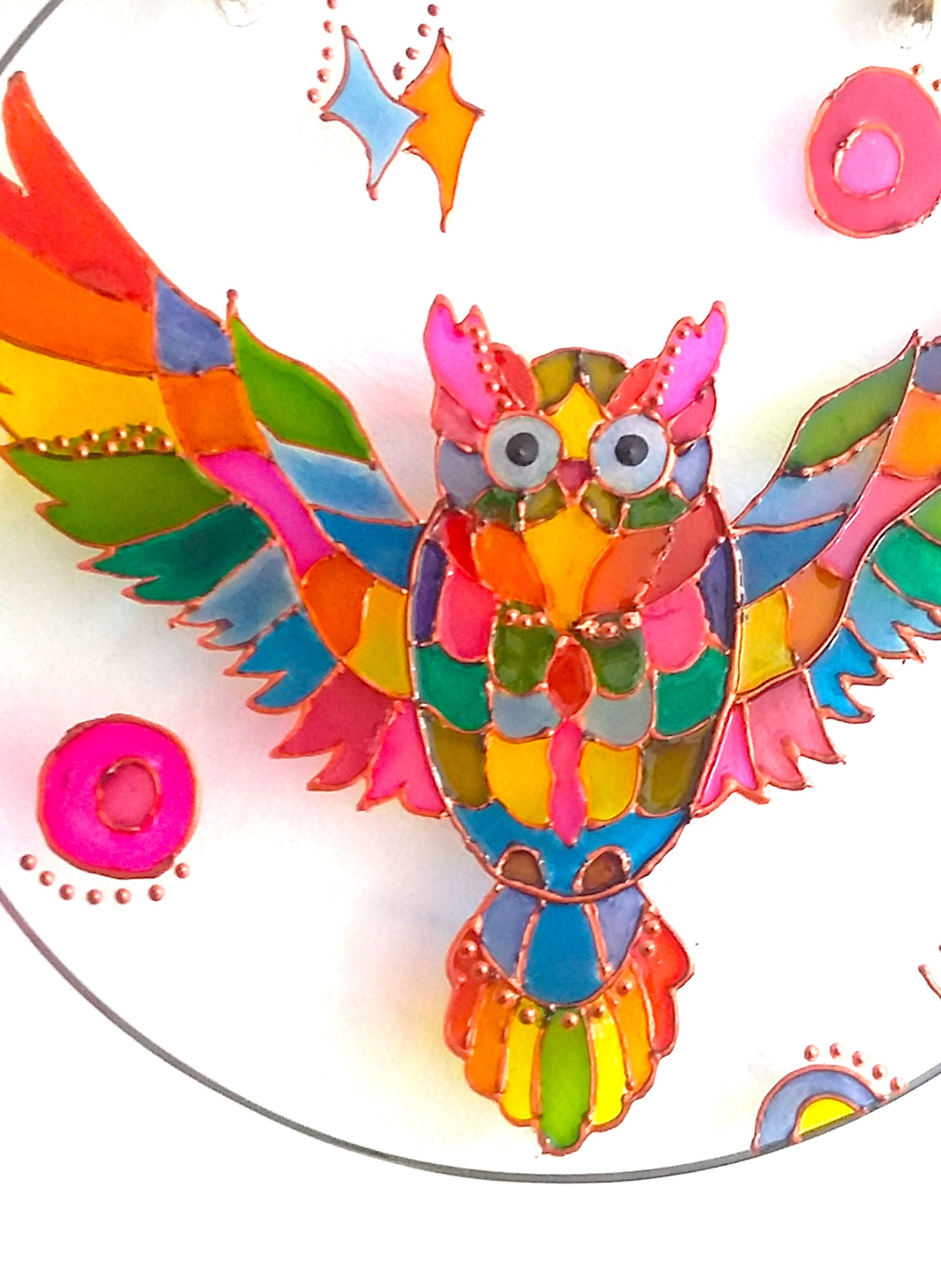 Stained Glass Owl 6 Suncatcher Window Hanging Decor Painting on Glass ...