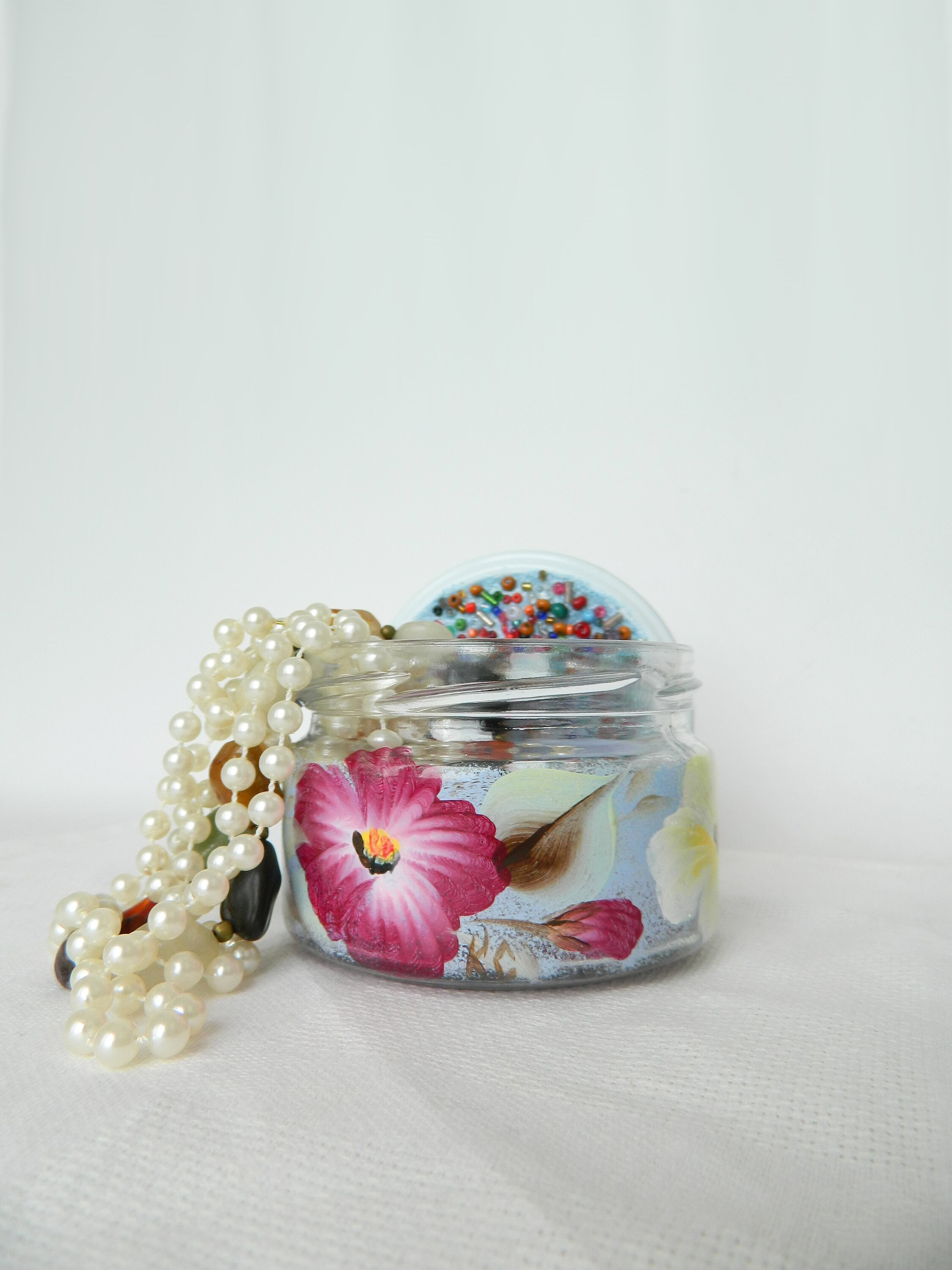 Painted Glass Jar With Decorative Lid Hand Painted Jars Small - Etsy